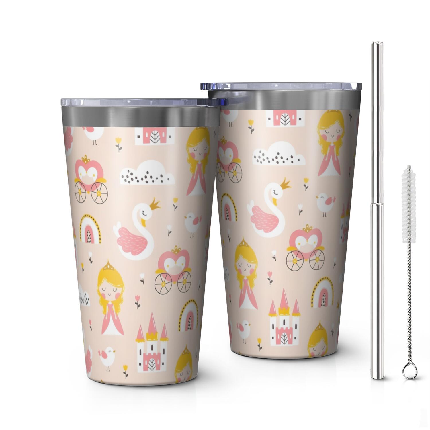 16oz Tumblers Cute Princess Castle Pattern Stainless Steel Vacuum ...