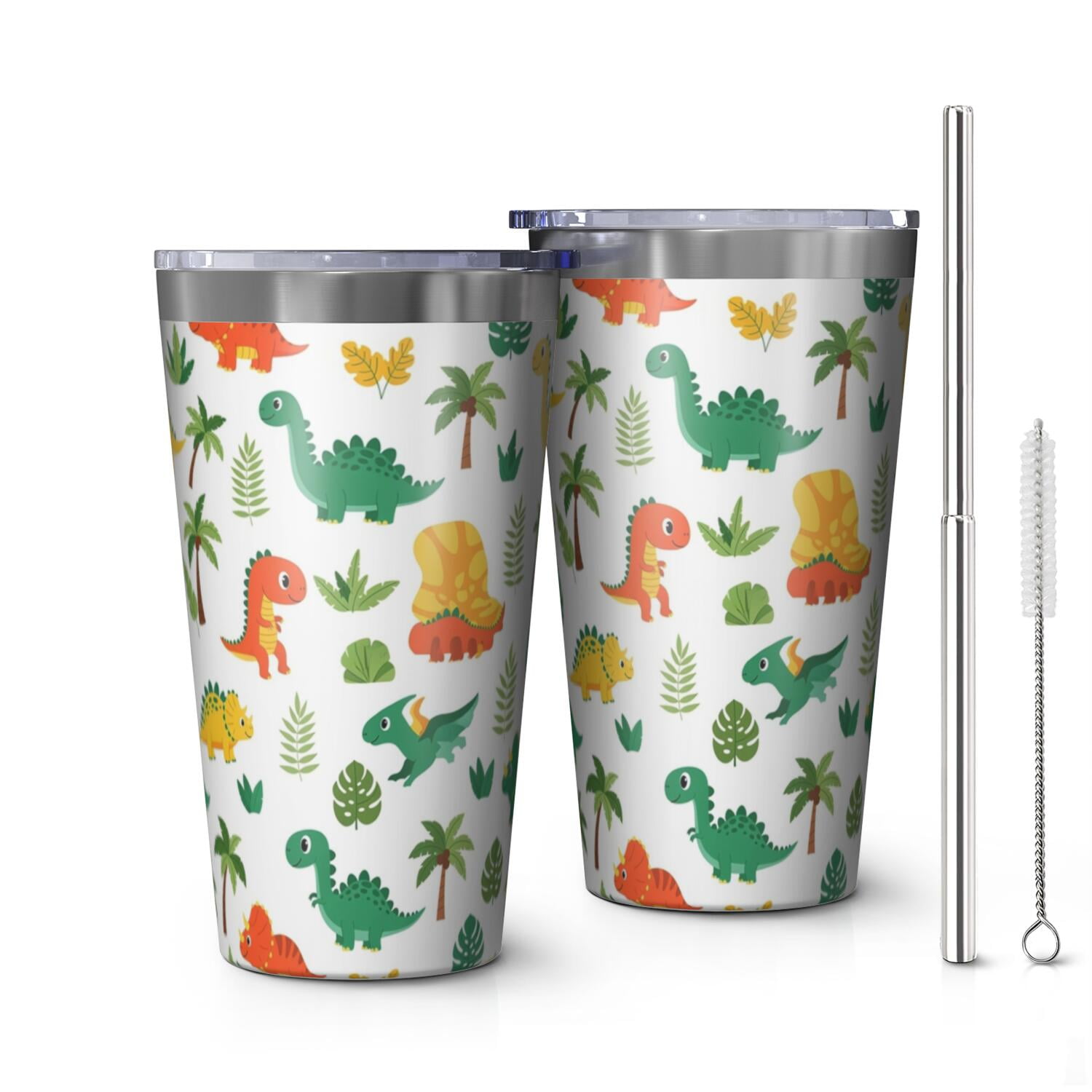 16oz Tumblers Dinosaur and Palm Tree Pattern Stainless Steel Vacuum ...