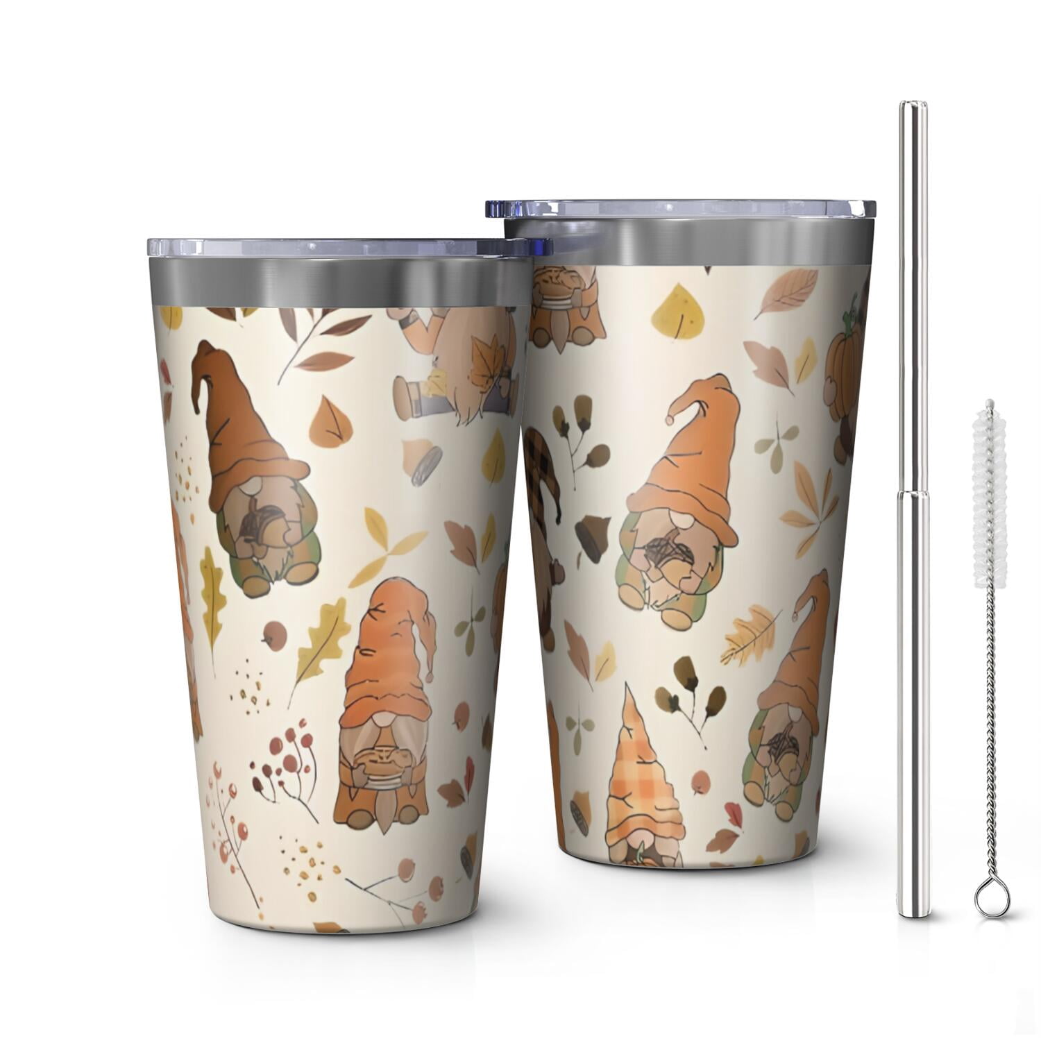 16oz Tumblers Fall Gnomes with Autumn Leaves Pattern Stainless Steel ...