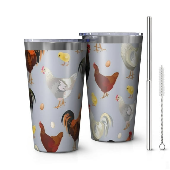 16oz Tumblers Gray Chicken Chick Egg Pattern Stainless Steel Vacuum ...