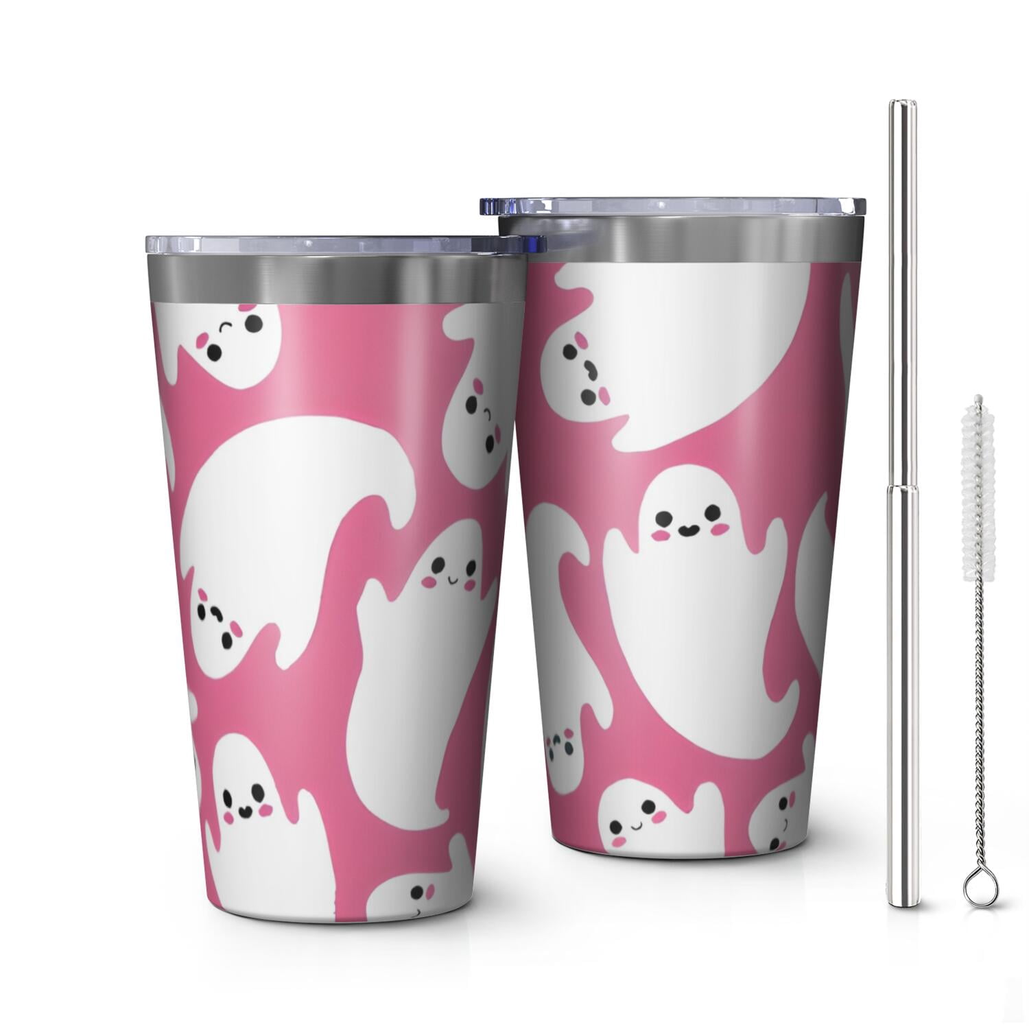 16oz Tumblers Halloween Cute Ghosts on Pink Pattern Stainless Steel ...