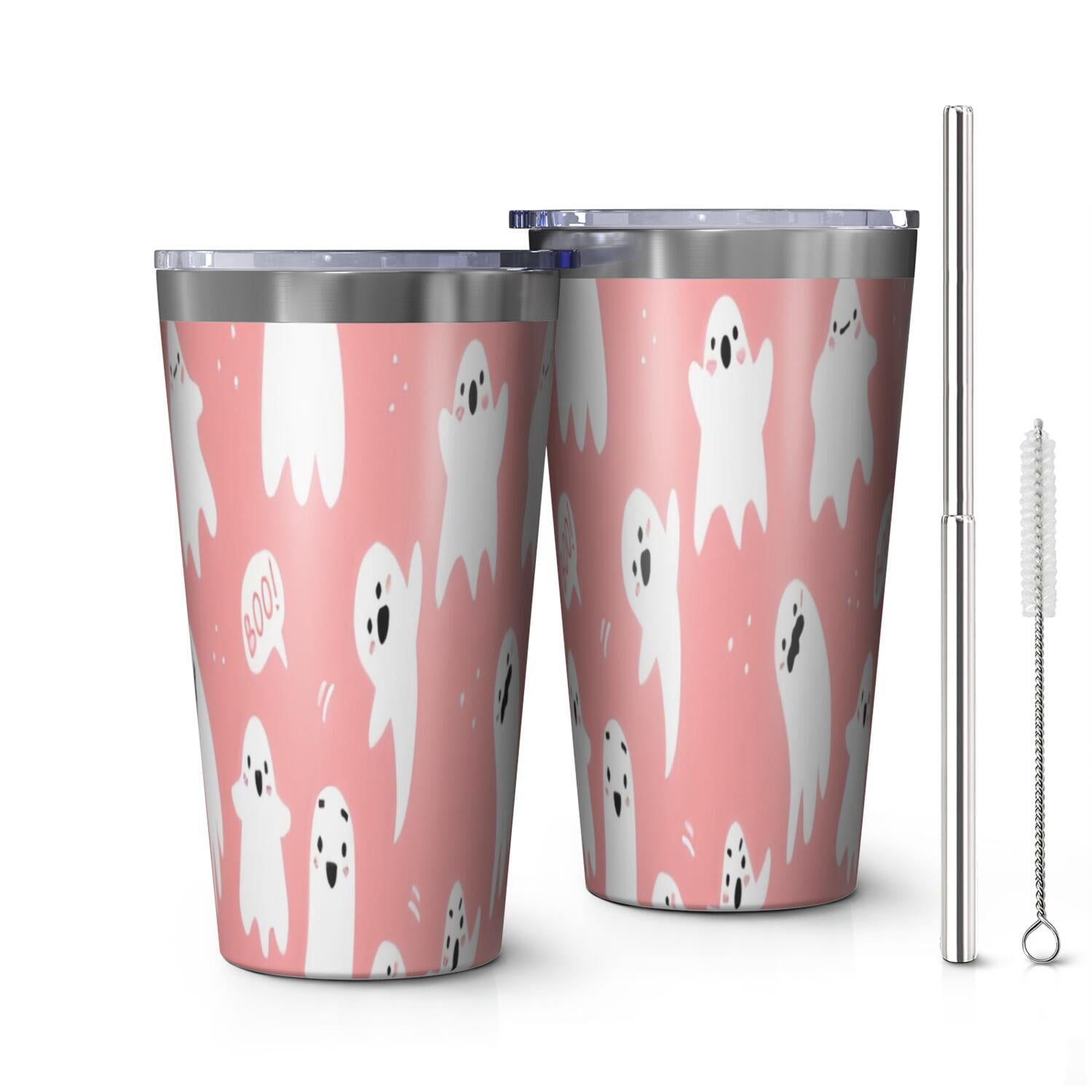 16oz Tumblers Halloween Ghosts with Boo Stainless Steel Vacuum ...