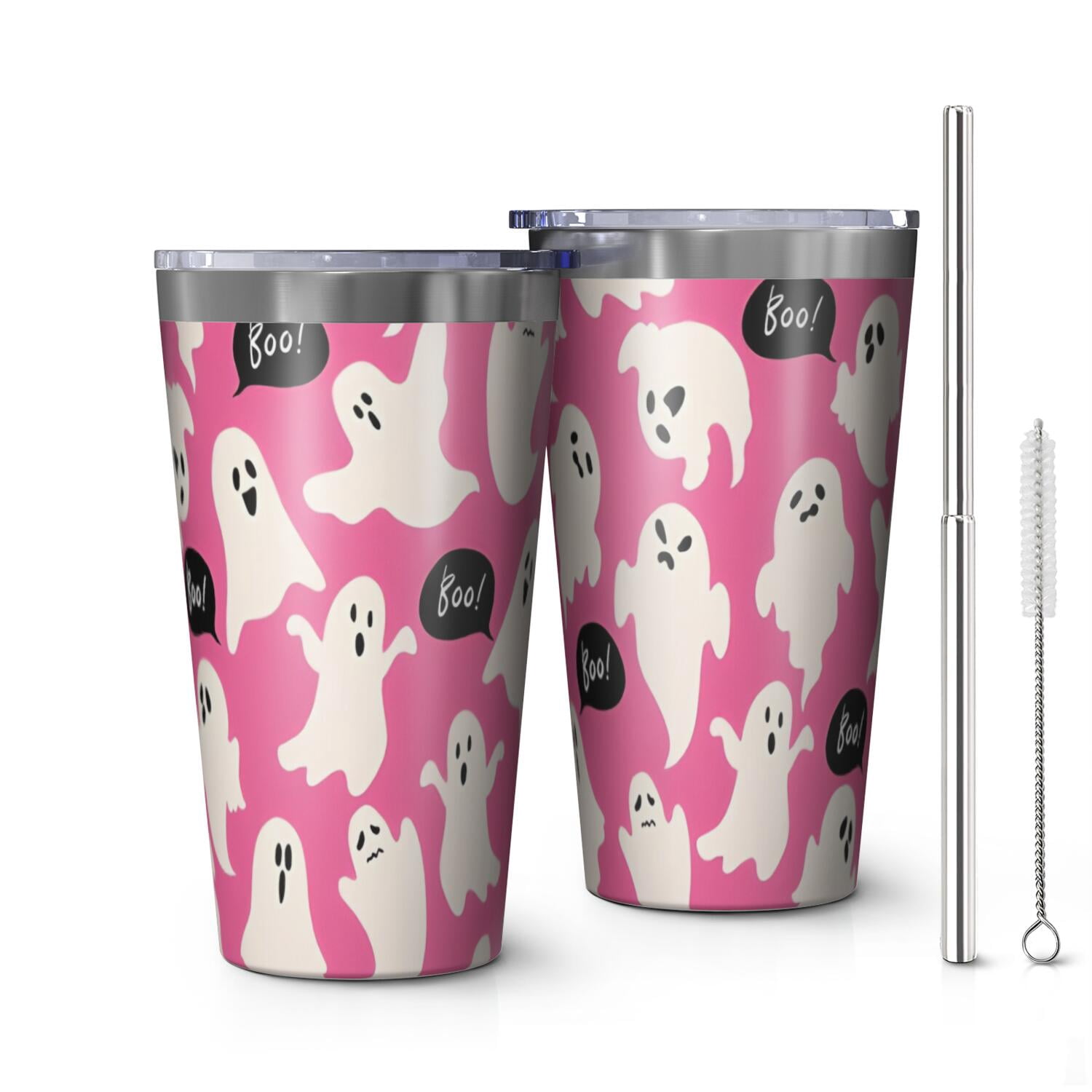 16oz Tumblers Halloween Ghosts with Boo Stainless Steel Vacuum ...
