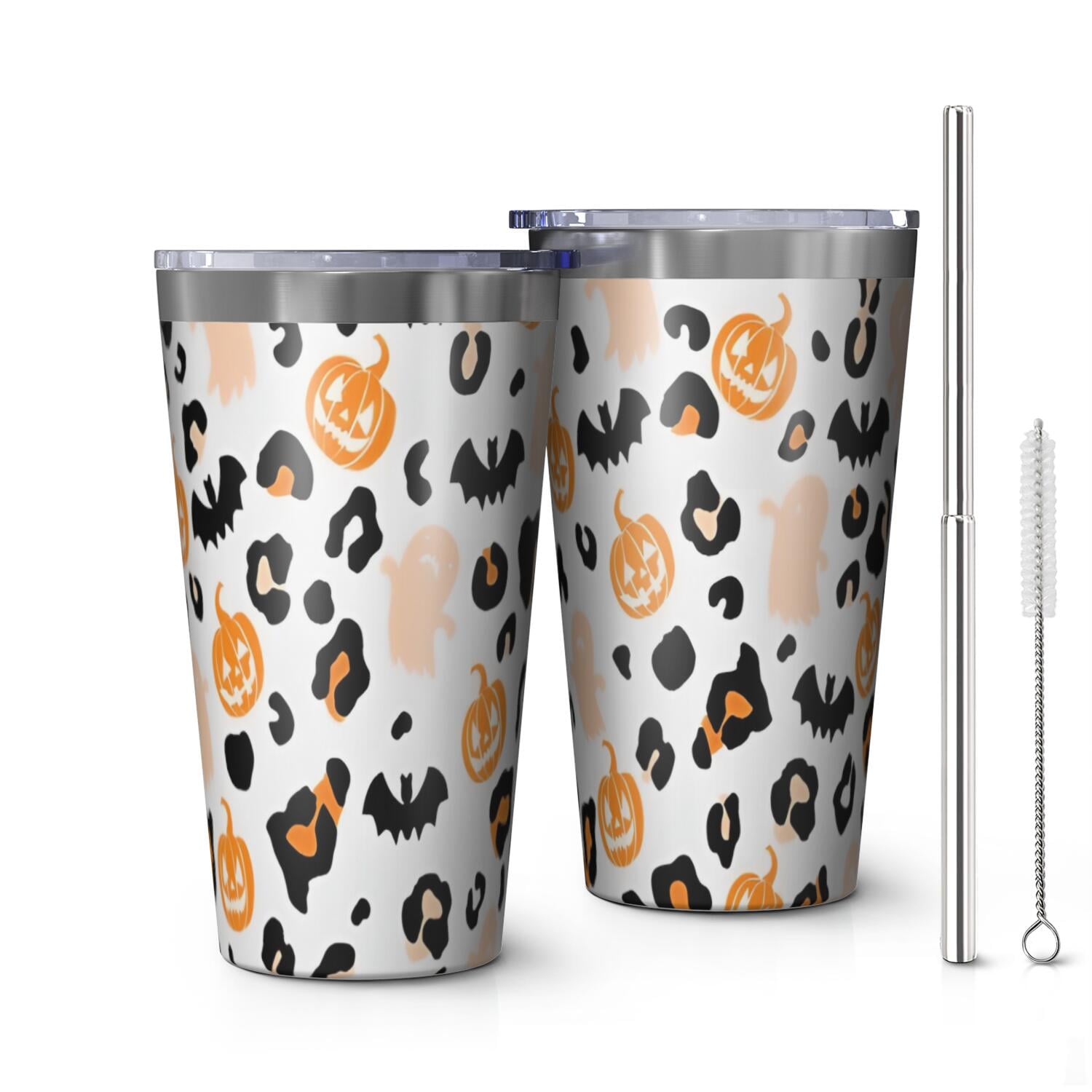 16oz Tumblers Halloween Leopard Print Ghosts Bats and Pumpkins ...