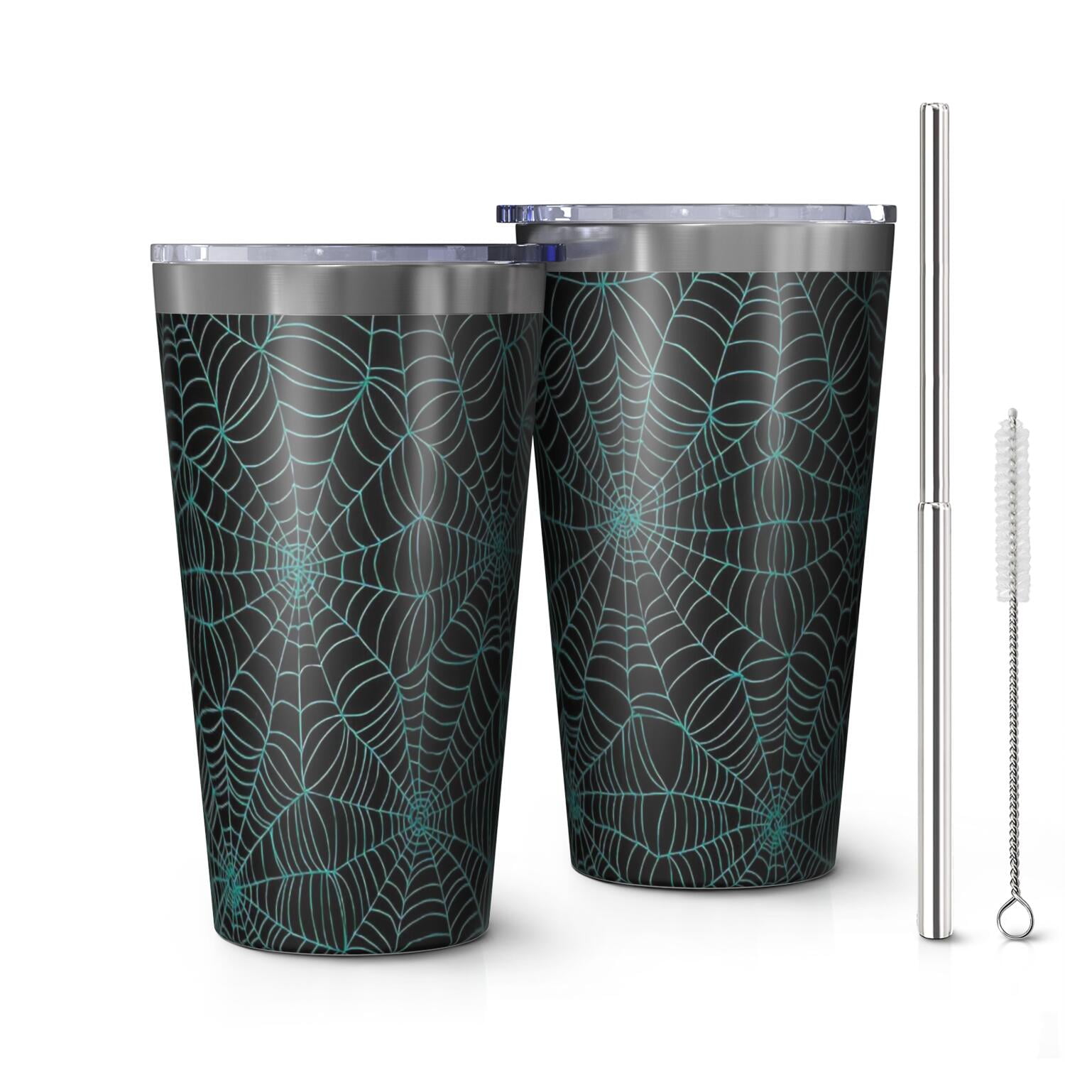 16oz Tumblers Halloween Spider Web Pattern Stainless Steel Vacuum ...