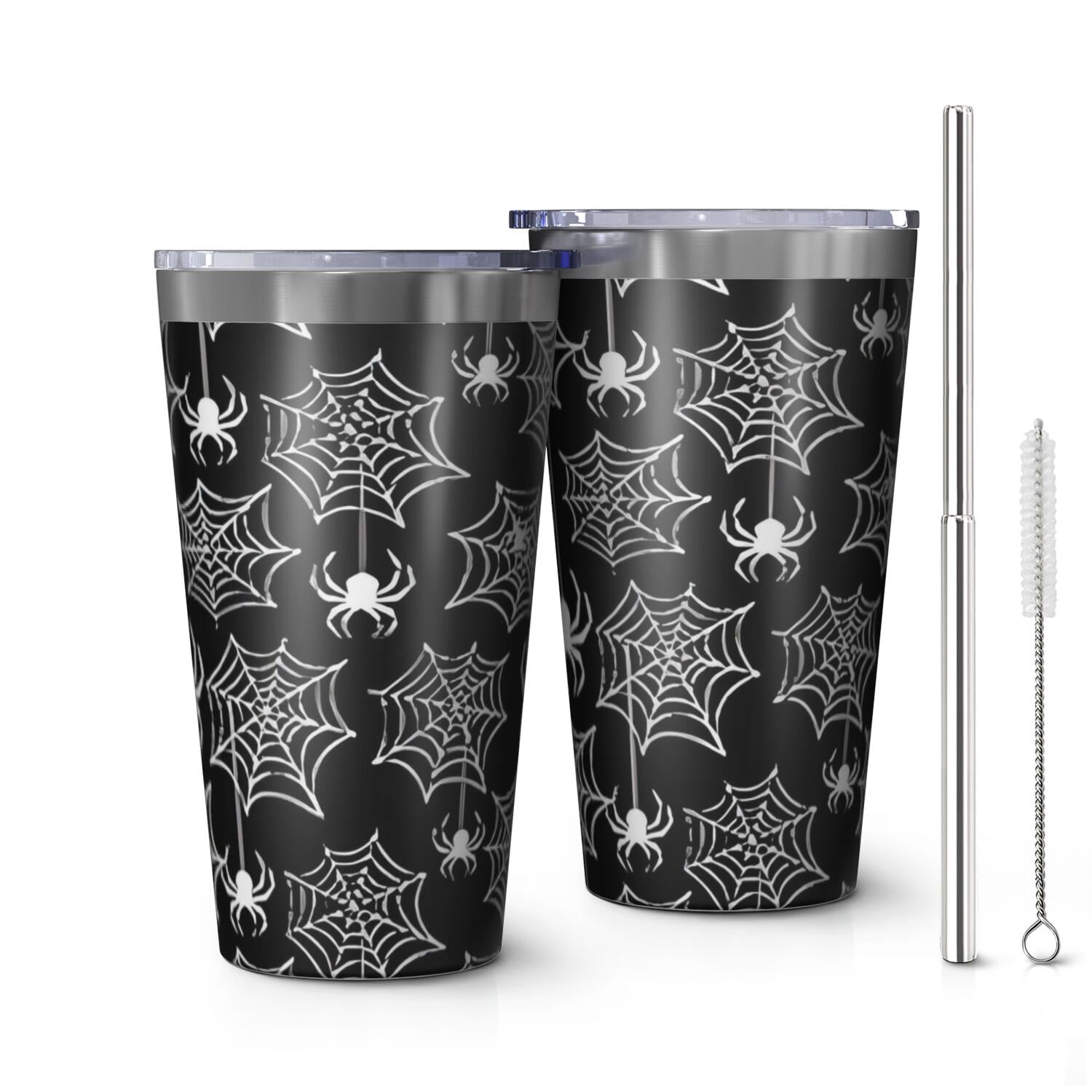 16oz Tumblers Halloween White Spider Webs and Spiders Pattern Stainless ...