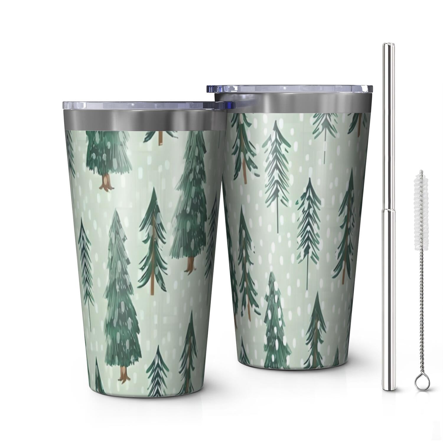 16oz Tumblers Light Green Christmas Tree Pattern Stainless Steel Vacuum ...