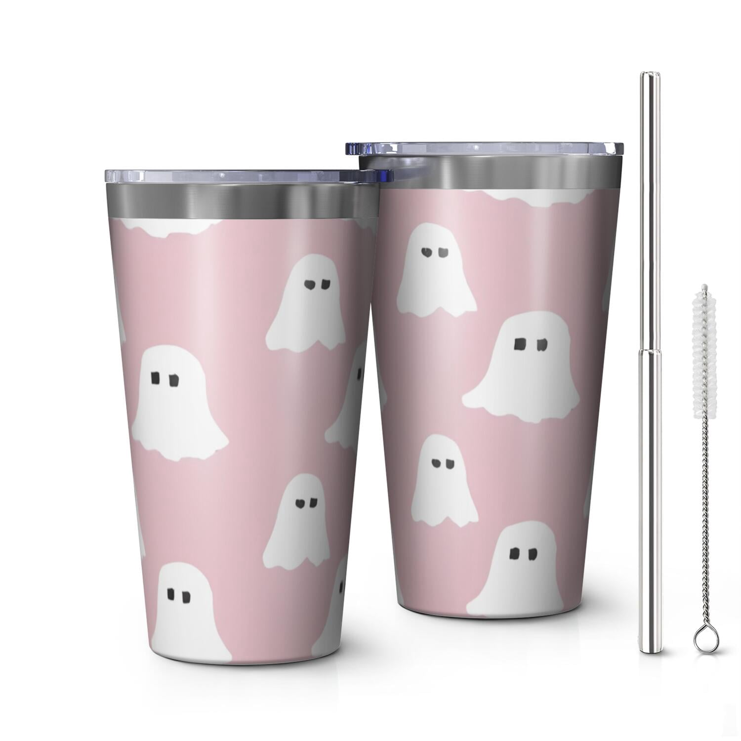 16oz Tumblers Pink Halloween Ghosts Stainless Steel Vacuum Insulated ...