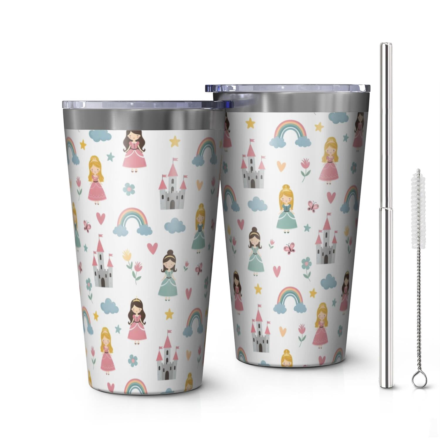 16oz Tumblers Rainbow Princess Castle Pattern Stainless Steel Vacuum ...