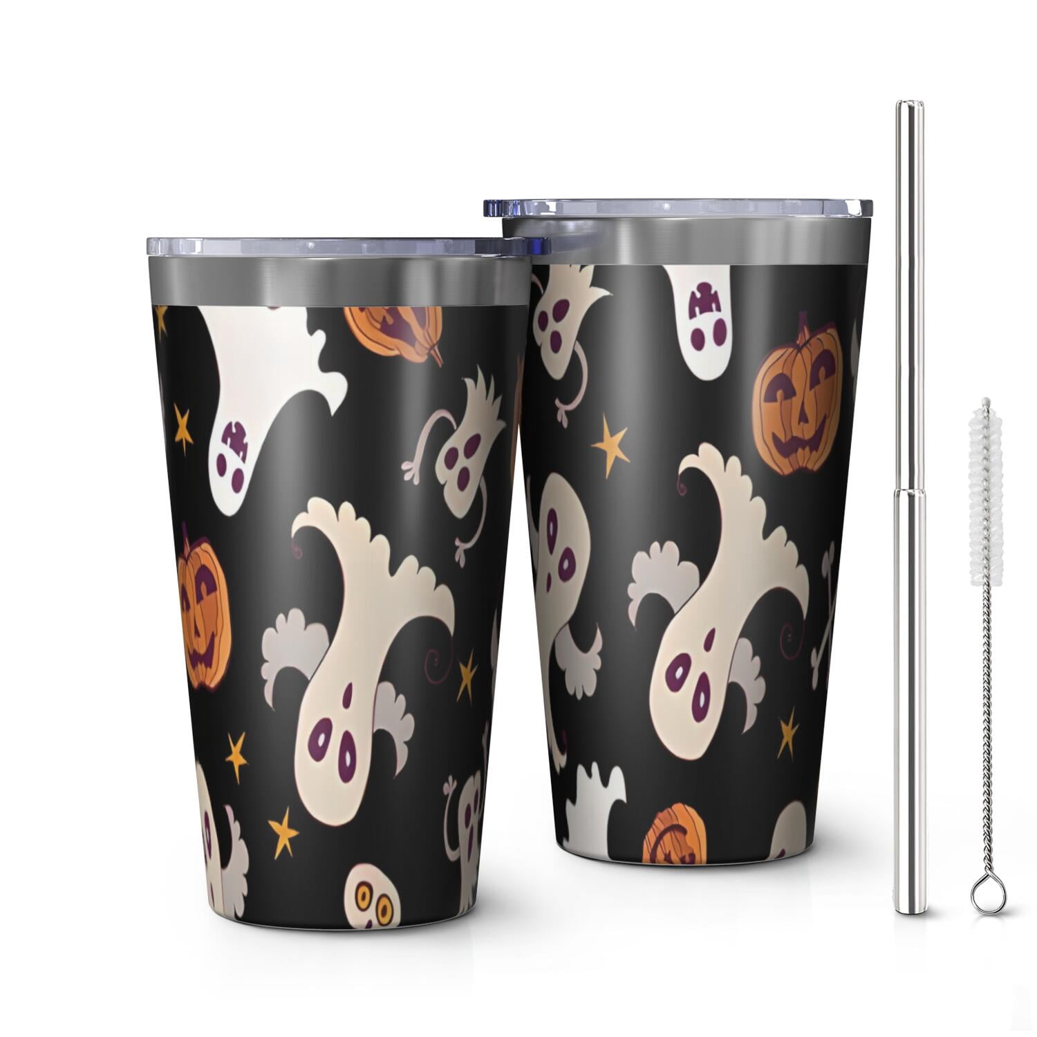 16oz Tumblers Retro Halloween Ghost Pattern Stainless Steel Vacuum ...