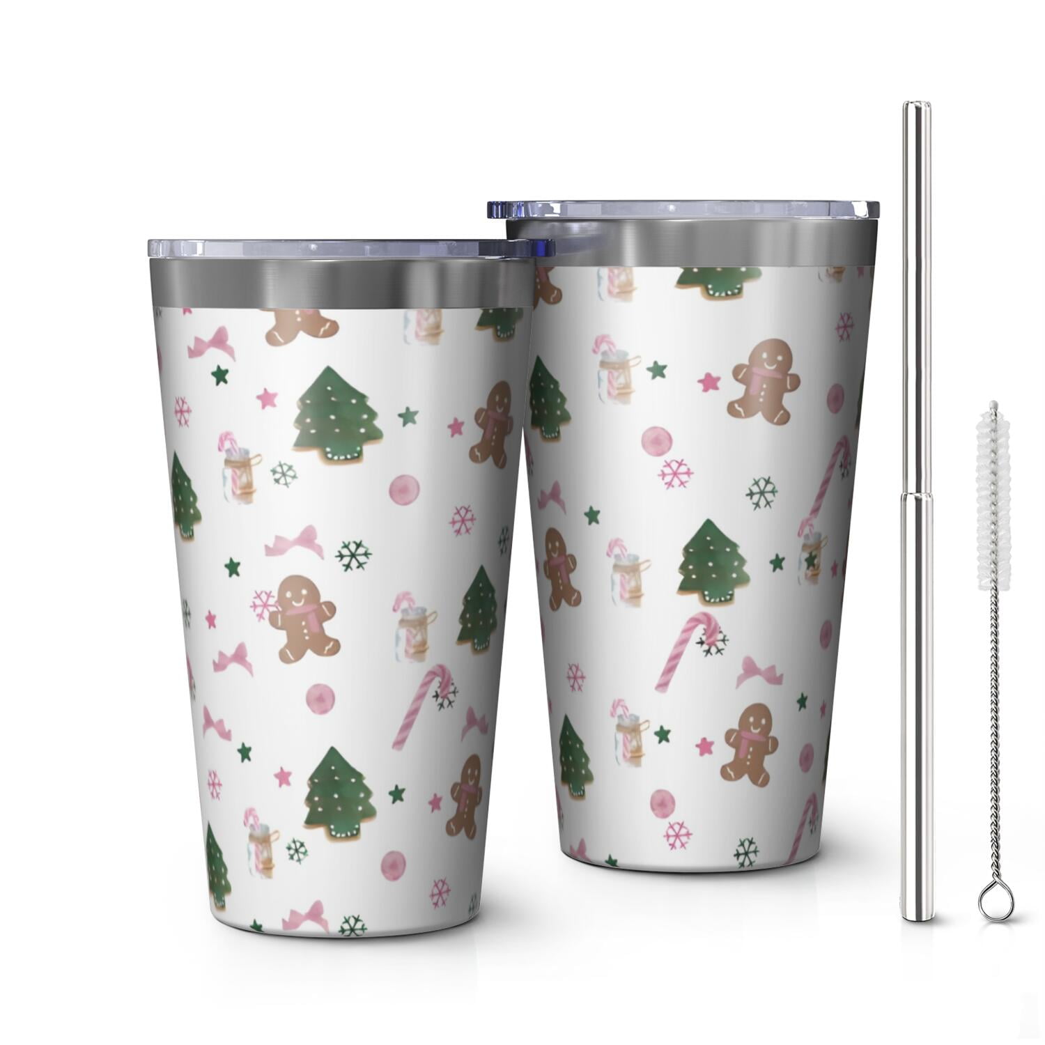 16oz Tumblers White Christmas Gingerbread Man Pattern Stainless Steel ...