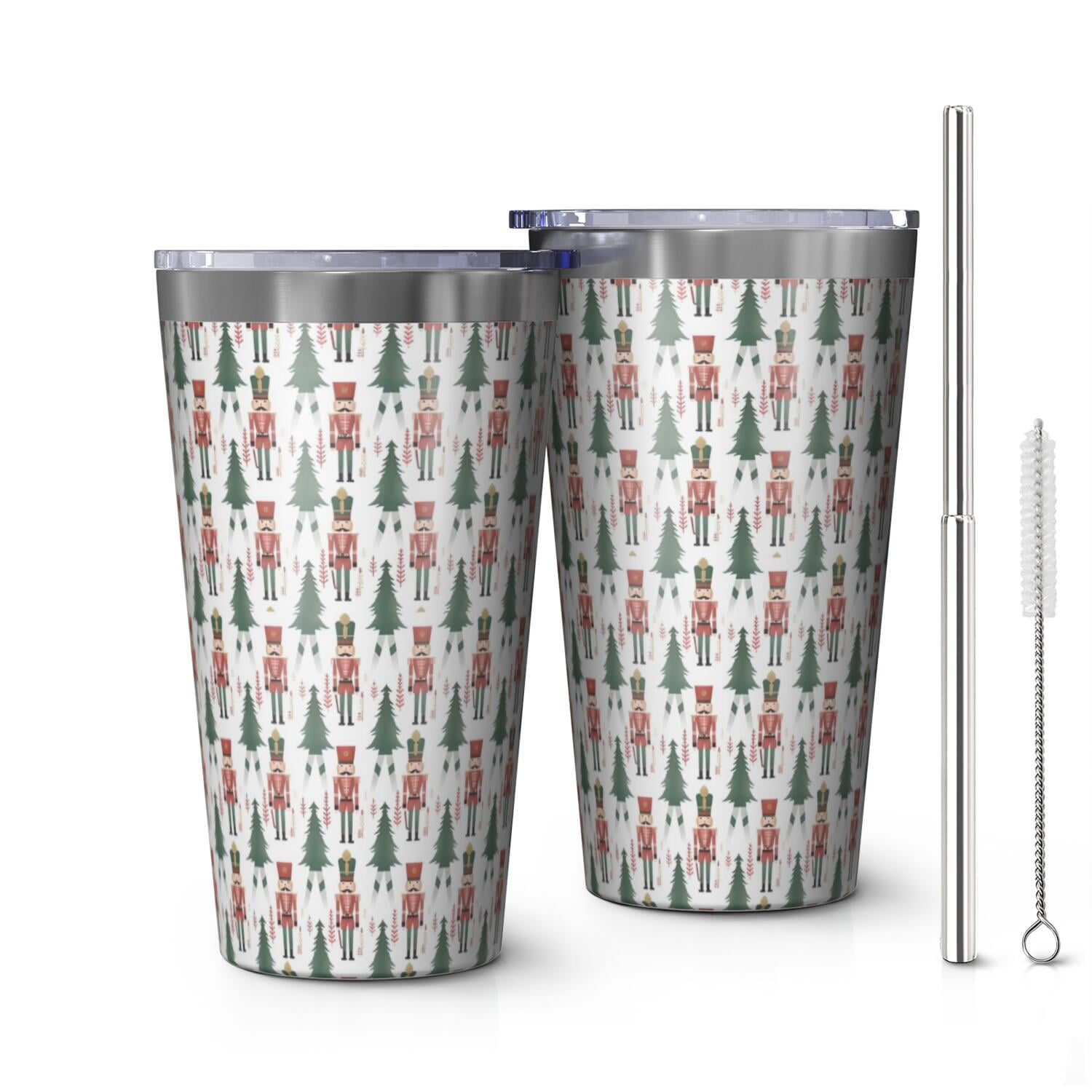 16oz Tumblers White Christmas Nutcracker Pattern Stainless Steel Vacuum ...