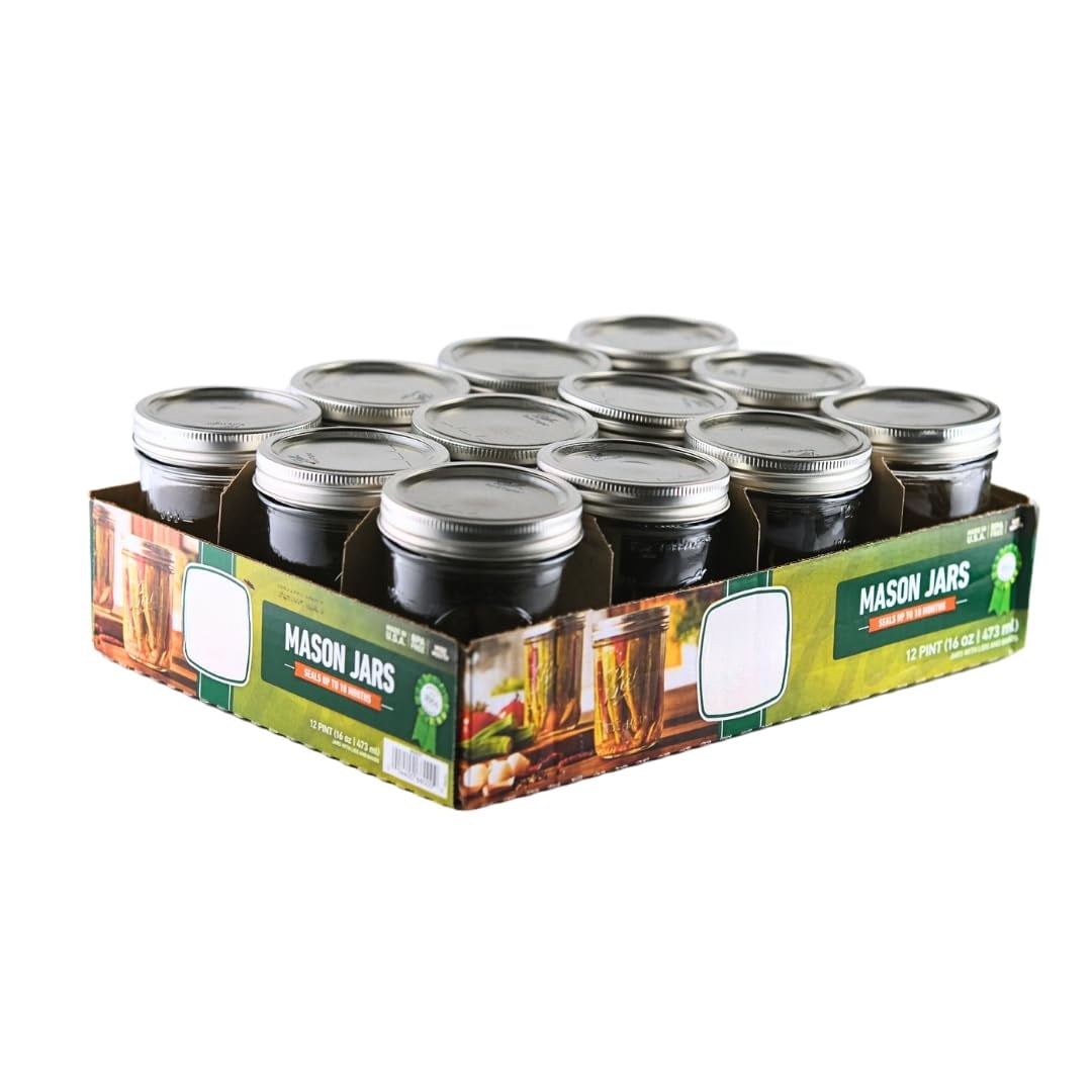 16oz Wide Mouth Jars with Lids & Bands 12 Pack Jars, Large Glass Mason ...