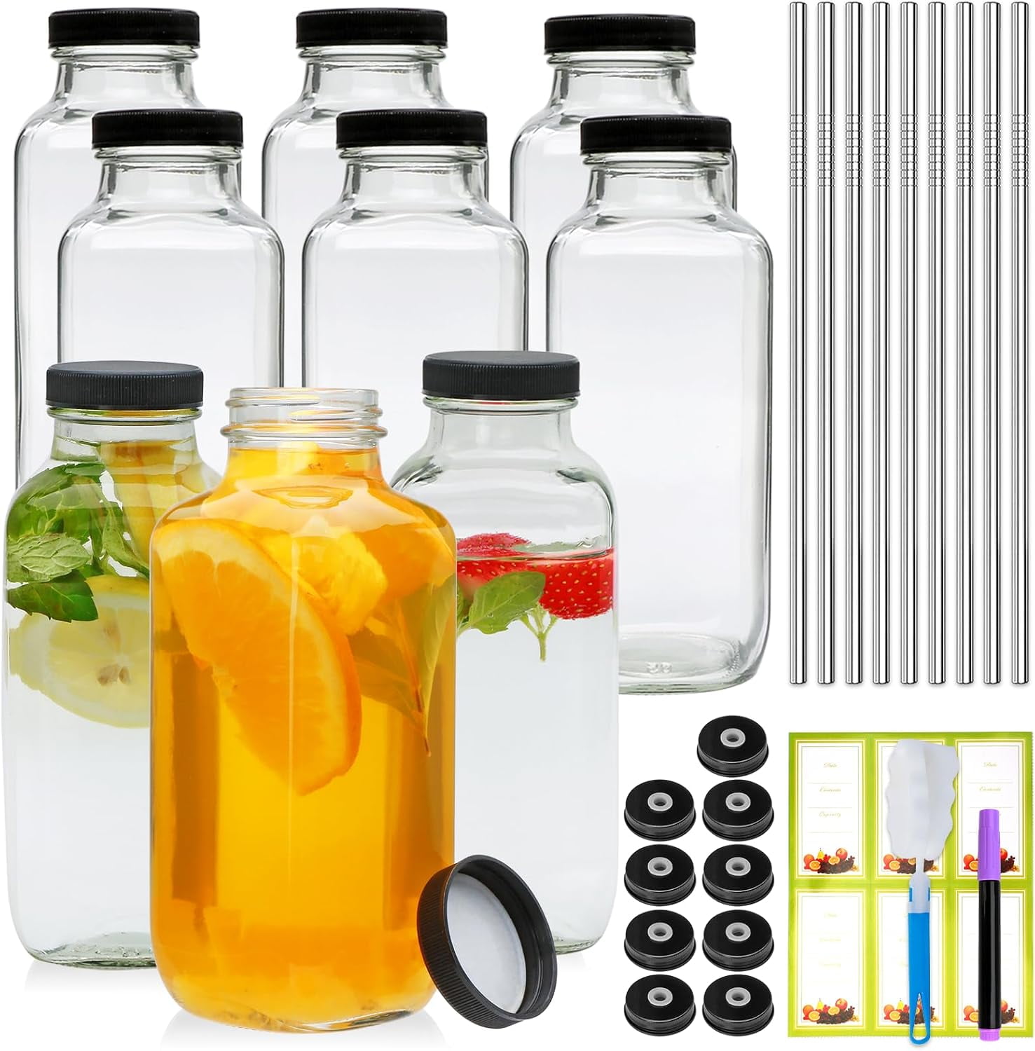 16oz glass bottles with lids,juice bottles gifts for women,glass ...