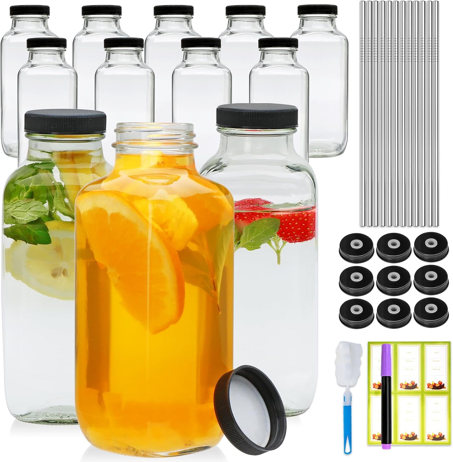 16oz glass bottles with lids,juice bottles gifts for women,glass ...