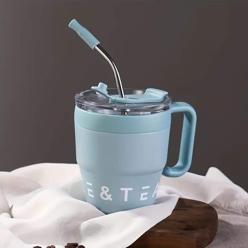 16oz insulated stainless steel mug with straw & lid, double-wall vacuum ...