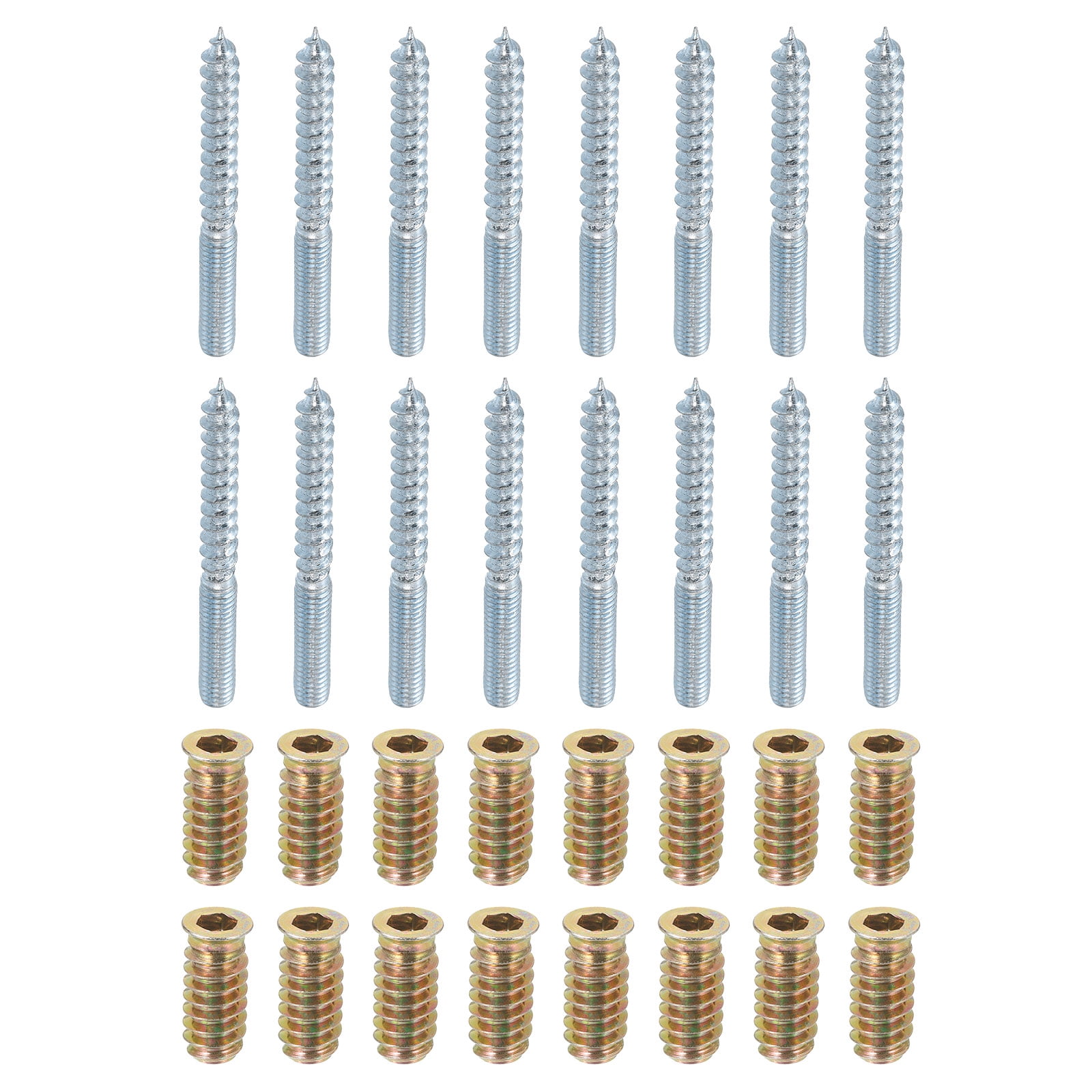 16pack M6x60mm Hanger Bolts with 16pack M6x24mm Threaded Insert Nuts ...