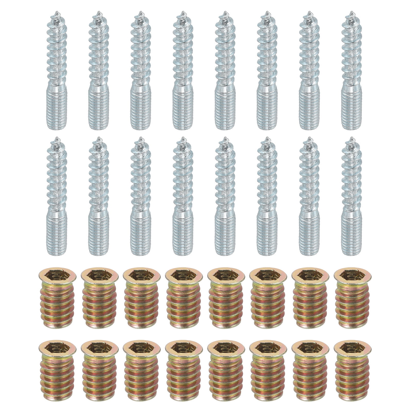 16pack M8x50mm Hanger Bolts with 16pack M8x20mm Threaded Insert Nuts ...
