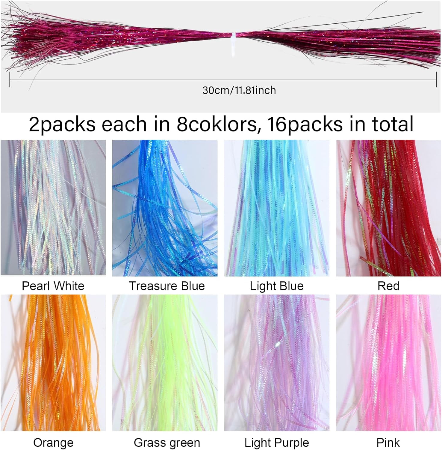 16packs Fly Tying Material Crystal Flash Holographic Flashabou Teaser ...
