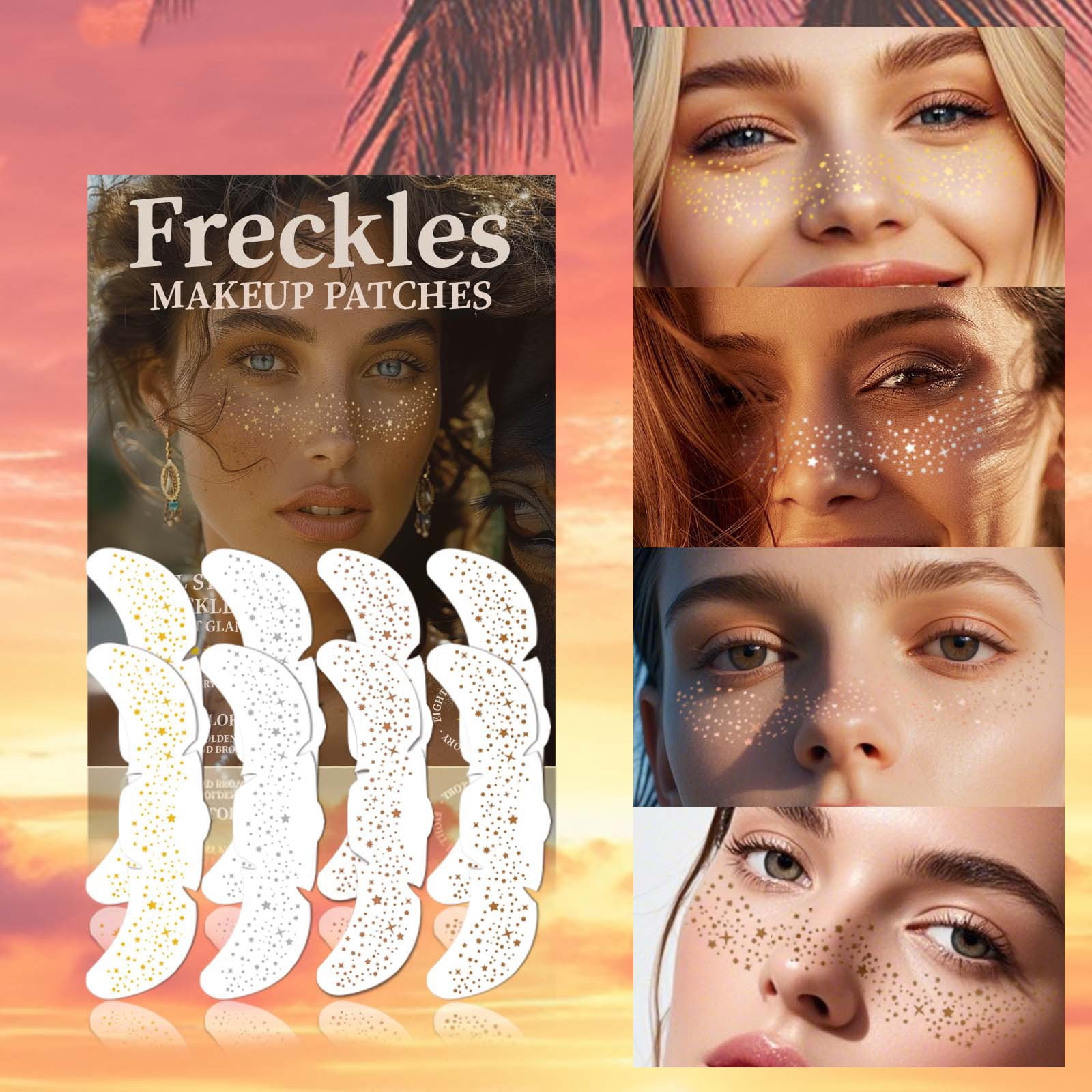 16pc Face Glitter Freckles Makeup Patches Cute Sparkling Fake Freckles ...