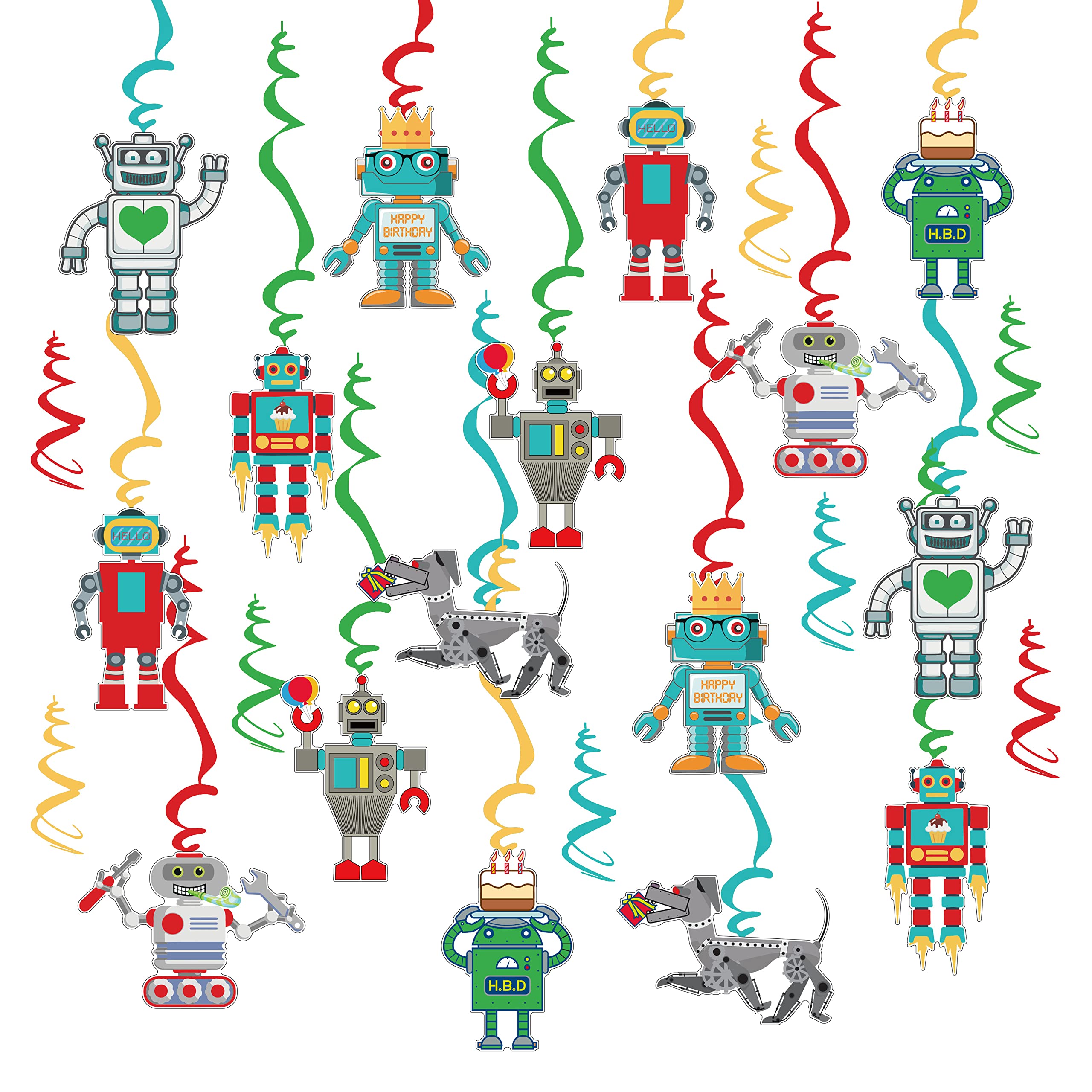 16pc Fun Robot Themed Hanging Swirls Birthday Party Decorations Happy ...
