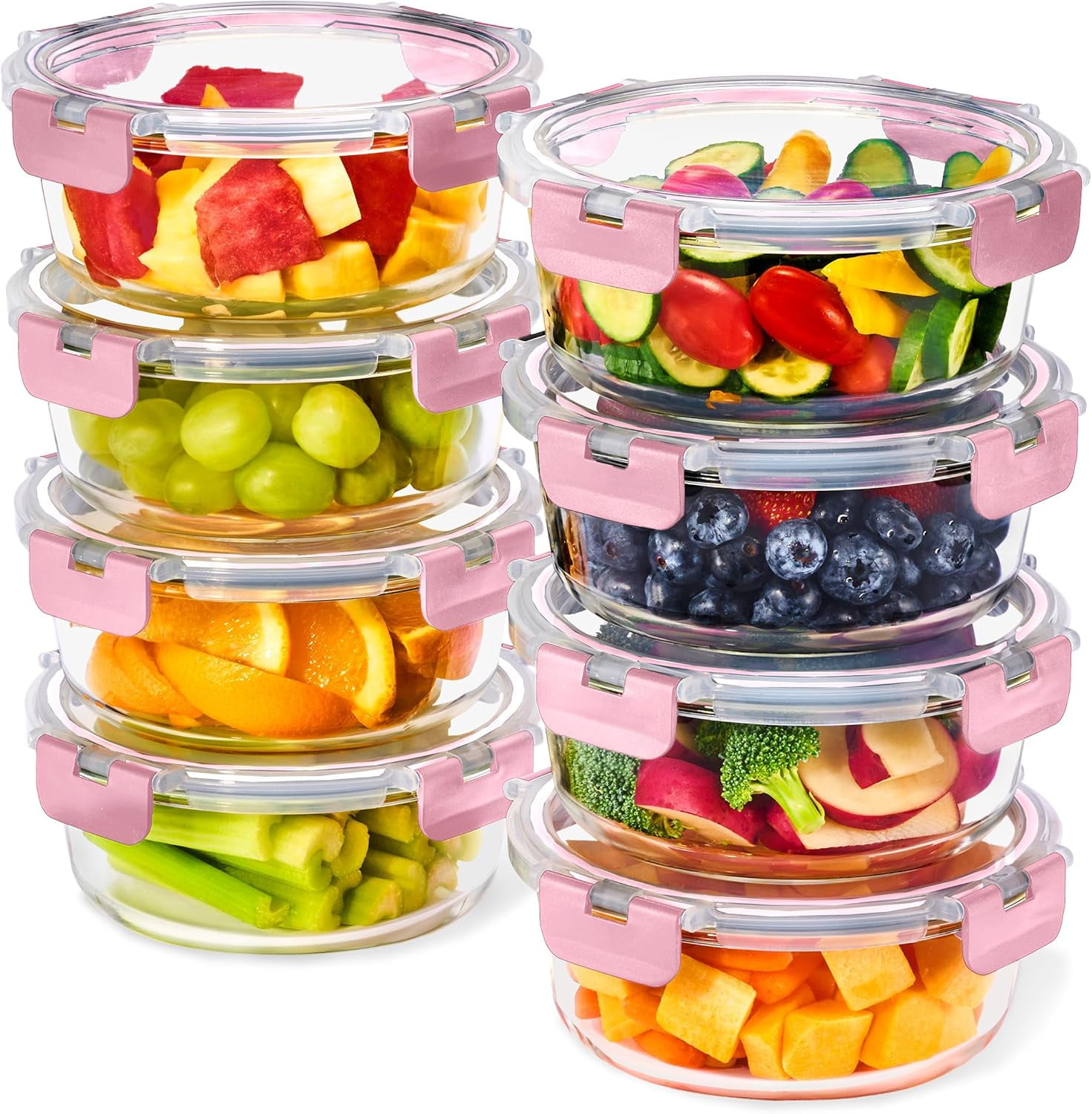 16pc Glass Meal Prep Containers Set – 8 Round 32oz Airtight Lids ...