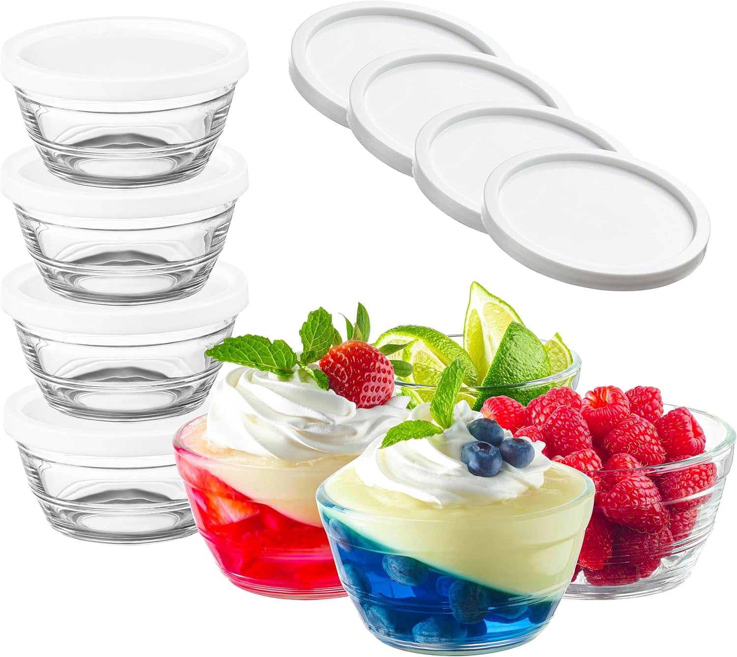 16pc Set of Small Glass Bowls with Airtight Lids - 8oz Stackable ...