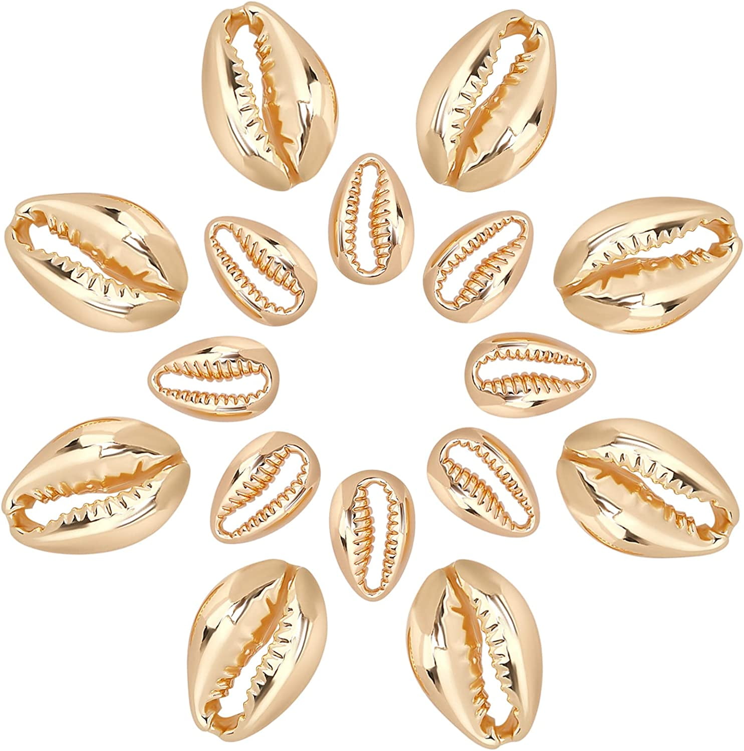 16pcs 2 Style Cowrie Shell Beads Brass Cowrie Shell Linking Rings Real ...