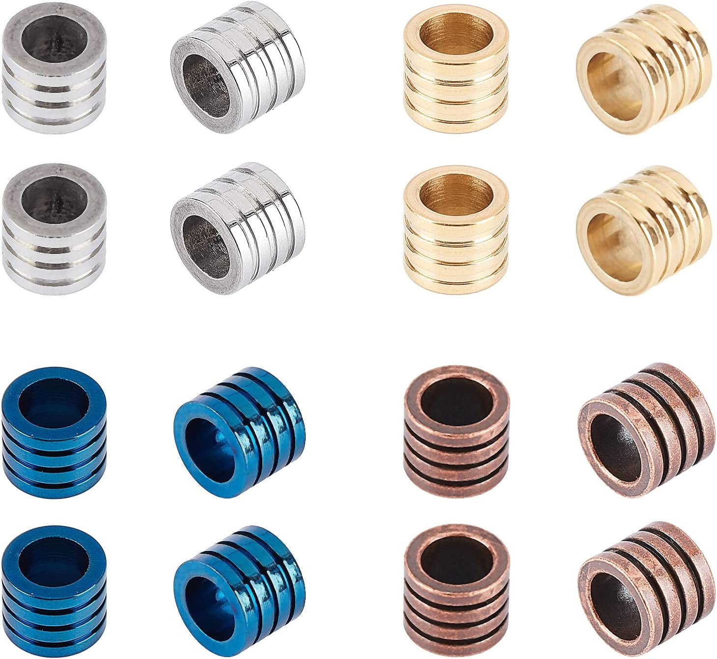 16pcs 4 Colors Paracord Bead Grooved Column Beads Metal Lanyard Beads ...