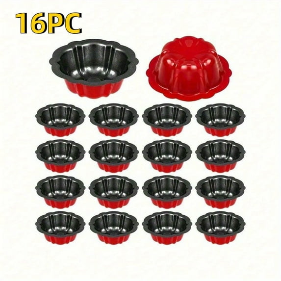 16pcs 4-Inch Mini Cake Pans Set - Non-Stick Carbon Steel Baking Molds ...