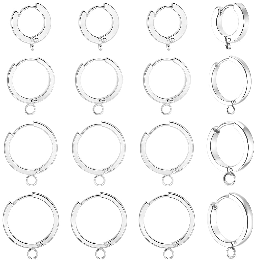 16pcs 4 Styles 201 Stainless Steel Huggie Hoop Earrings Findings with ...