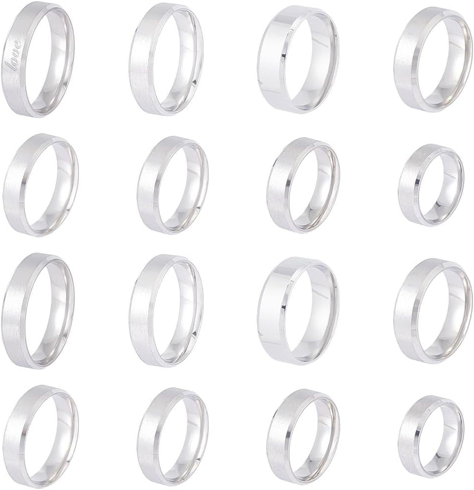16pcs 8 Size Titanium Steel Laser Inscription Blank Finger Ring 8mm ...