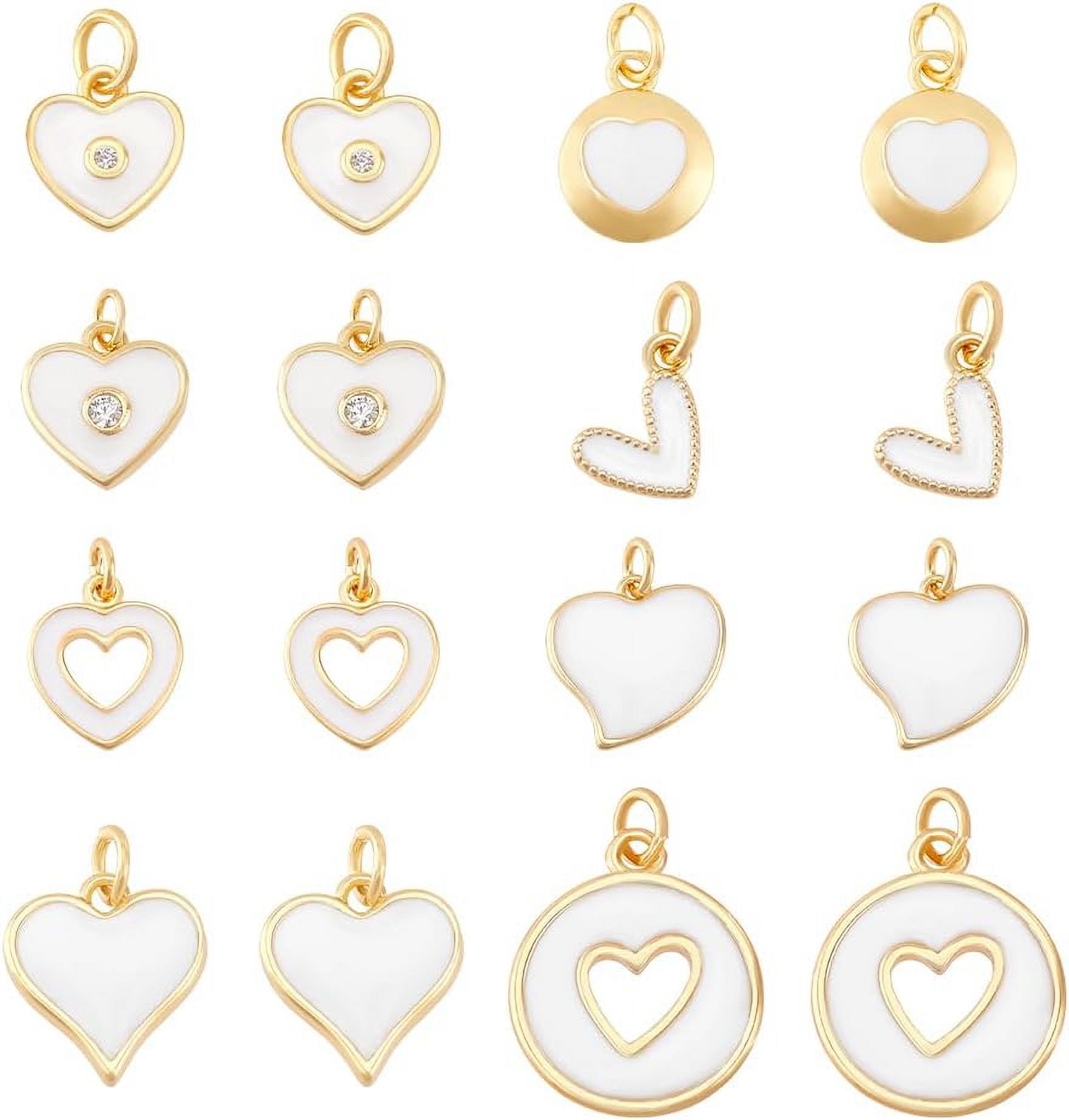 16pcs 8 Styles Light Gold Pendent Mixed Heart Shapes Charms Enamel ...