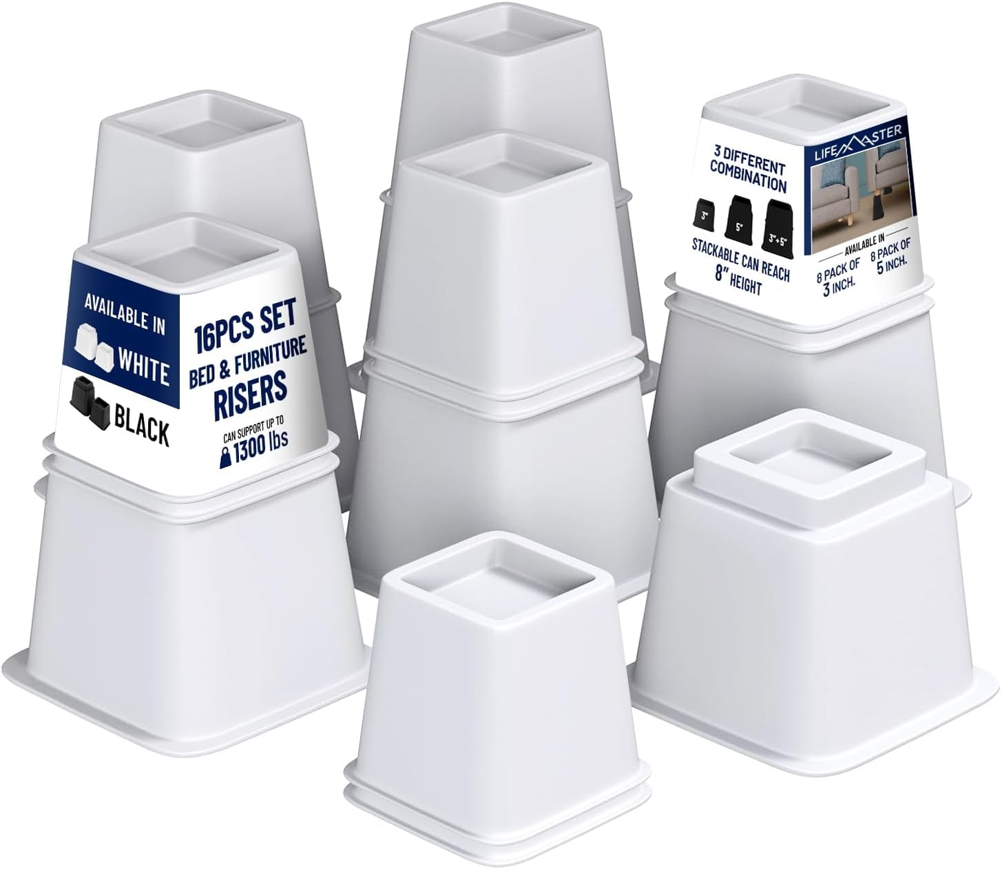 Lifemaster Furniture Riser Set - 16 Pieces Non-slip Design Furniture ...