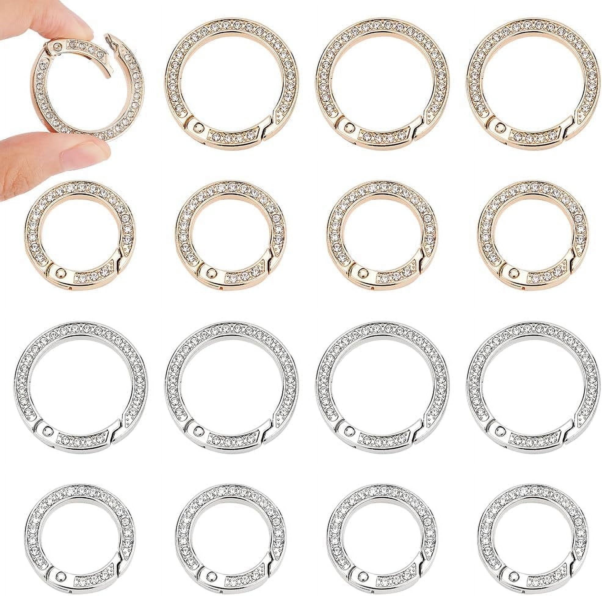 16pcs Alloy Spring Gate Rings with Rhinestone 2 Color Crystal Round ...