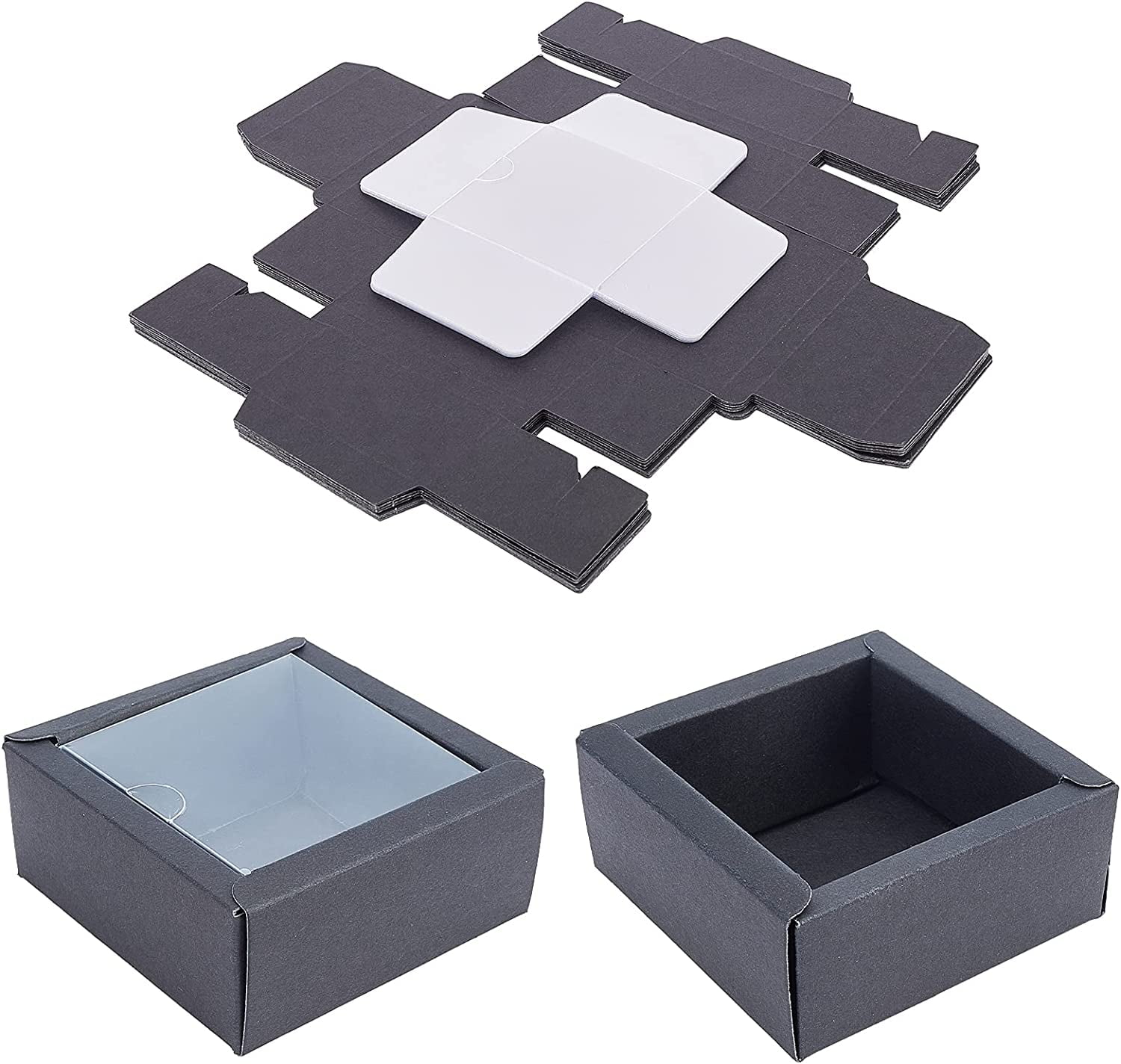 16pcs Black Kraft Paper Box Assembled 8.3cm（3.3inch） Square Cardboard ...