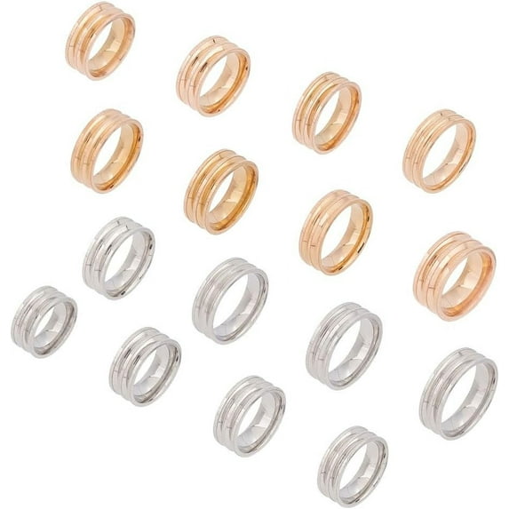 16pcs Blank Core Ring Set - 8 Sizes 2 Colors Titanium Steel Double ...