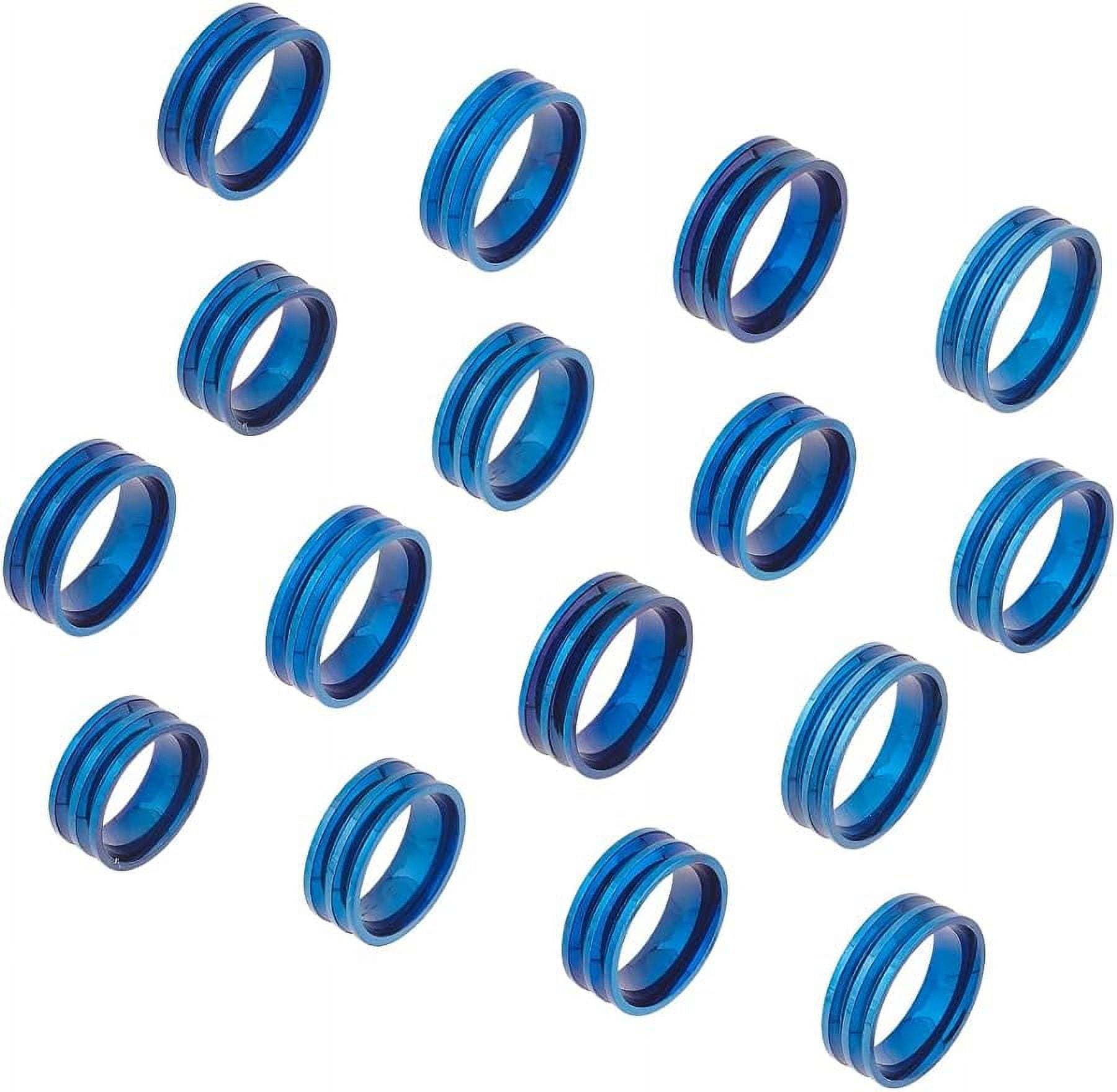 16pcs Blank Ring 8 Sizes Blue Titanium Steel Double Grooved Ring Round ...