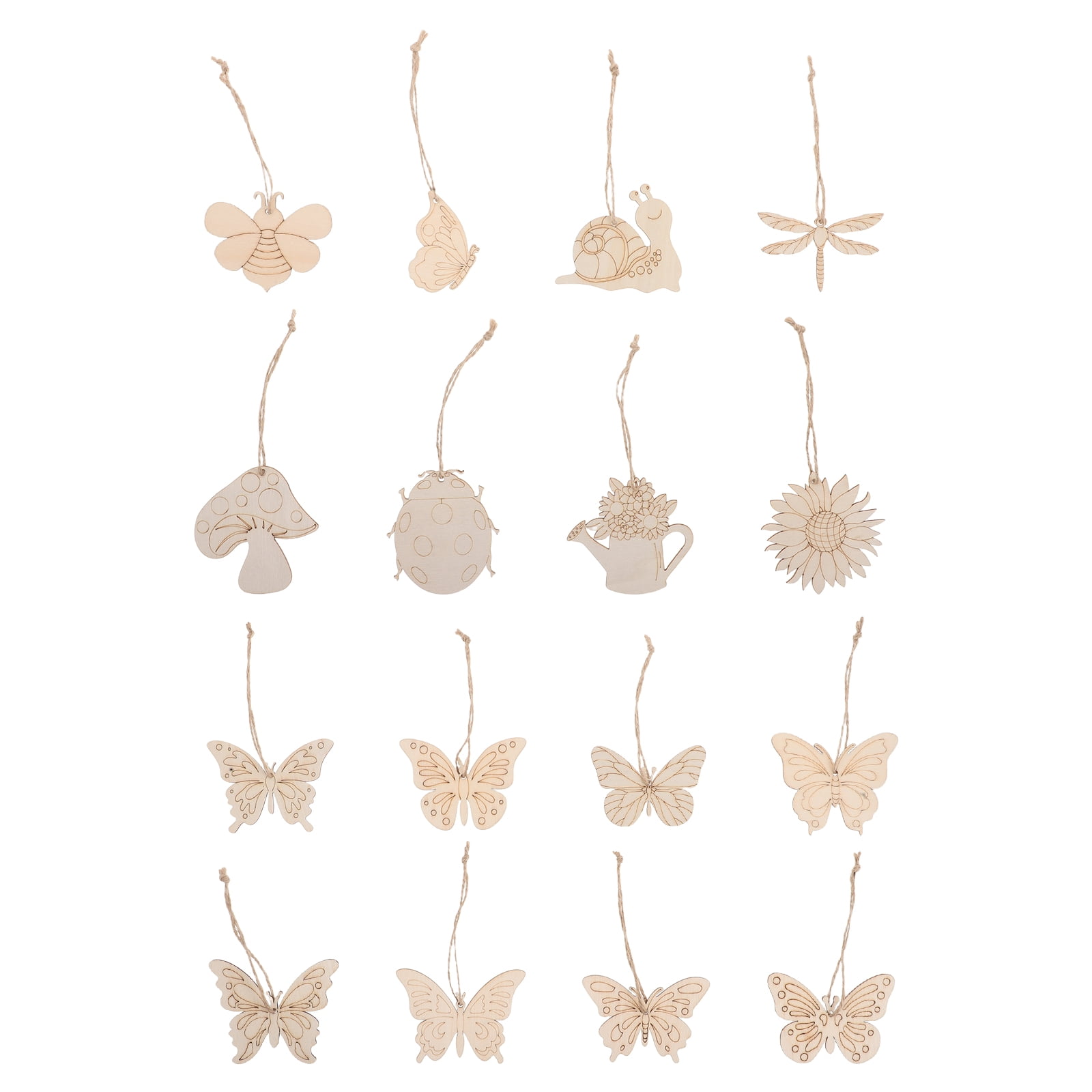 16pcs Blank Wooden Animal Flower Shapes For Diy Kids Painting Wood ...