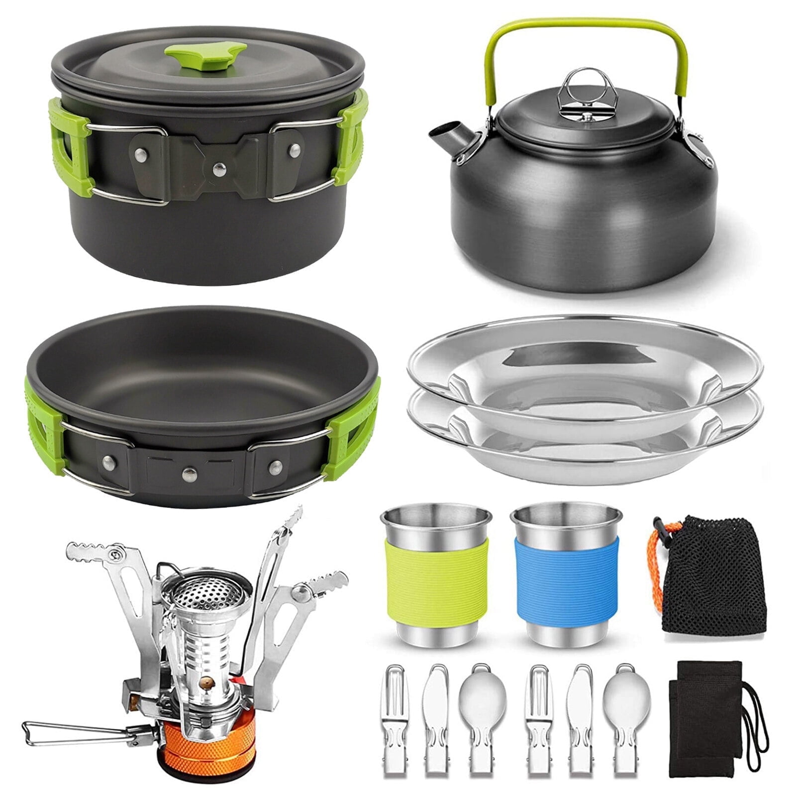 Free Shipping! 16pcs Camping Cookware Set with Folding Camping Stove ...