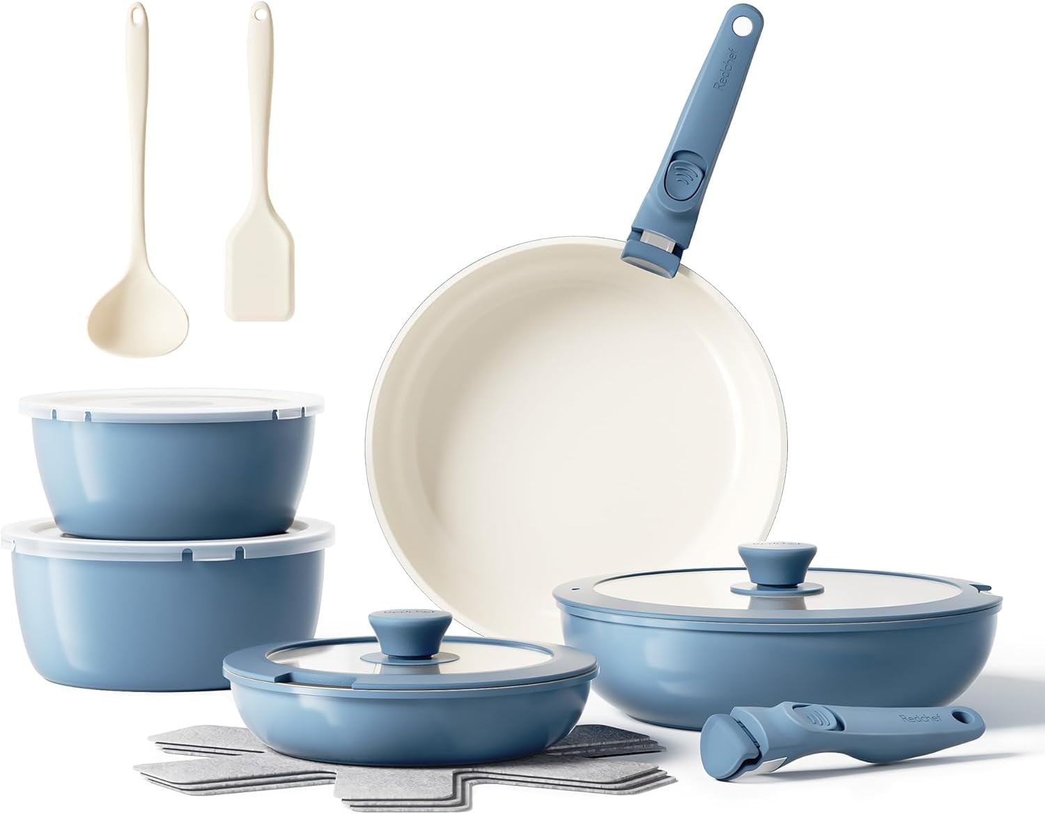 16pcs Ceramic Nonstick Pots and Pans Set, Kitchen Cookware Set with ...