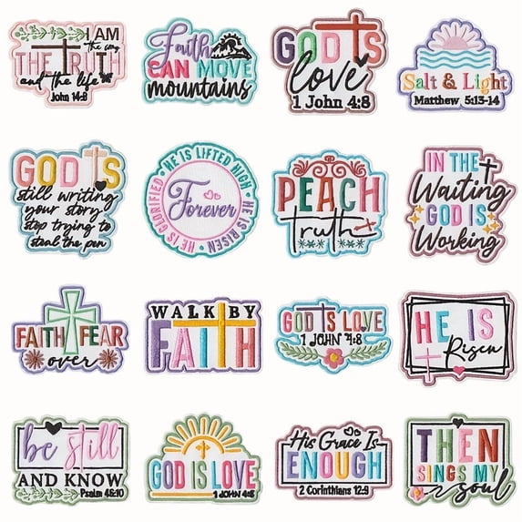 16pcs Christian Iron-On Patches - Embroidered "Love Like Jesus" Bible ...