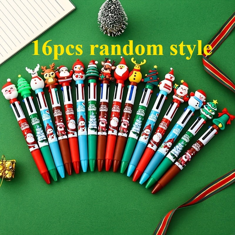 16pcs Christmas Four-color Ballpoint Pens, Santa Claus Decorations ...