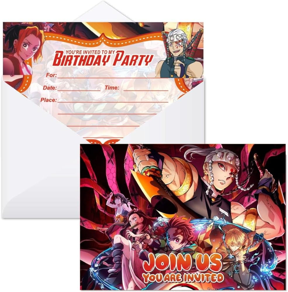 16pcs Demon Anime Birthday Invitation Cards with Envelopes, Demon Anime ...