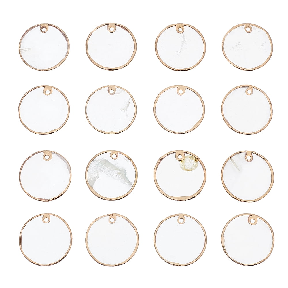 16pcs Electroplate Natural Capiz Shell Charm 1.2mm Hole Light golden ...
