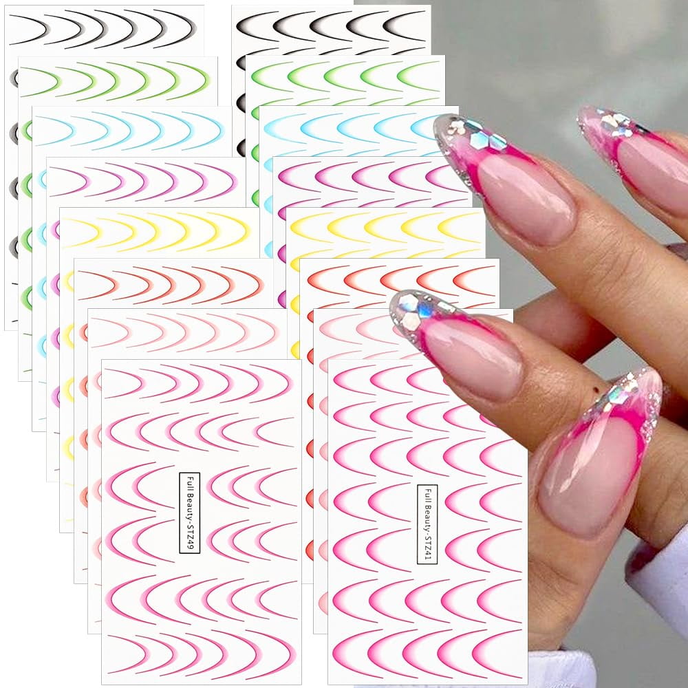 16pcs French Tip Nail 3D French Nails Colorful Gradient French Tip for ...