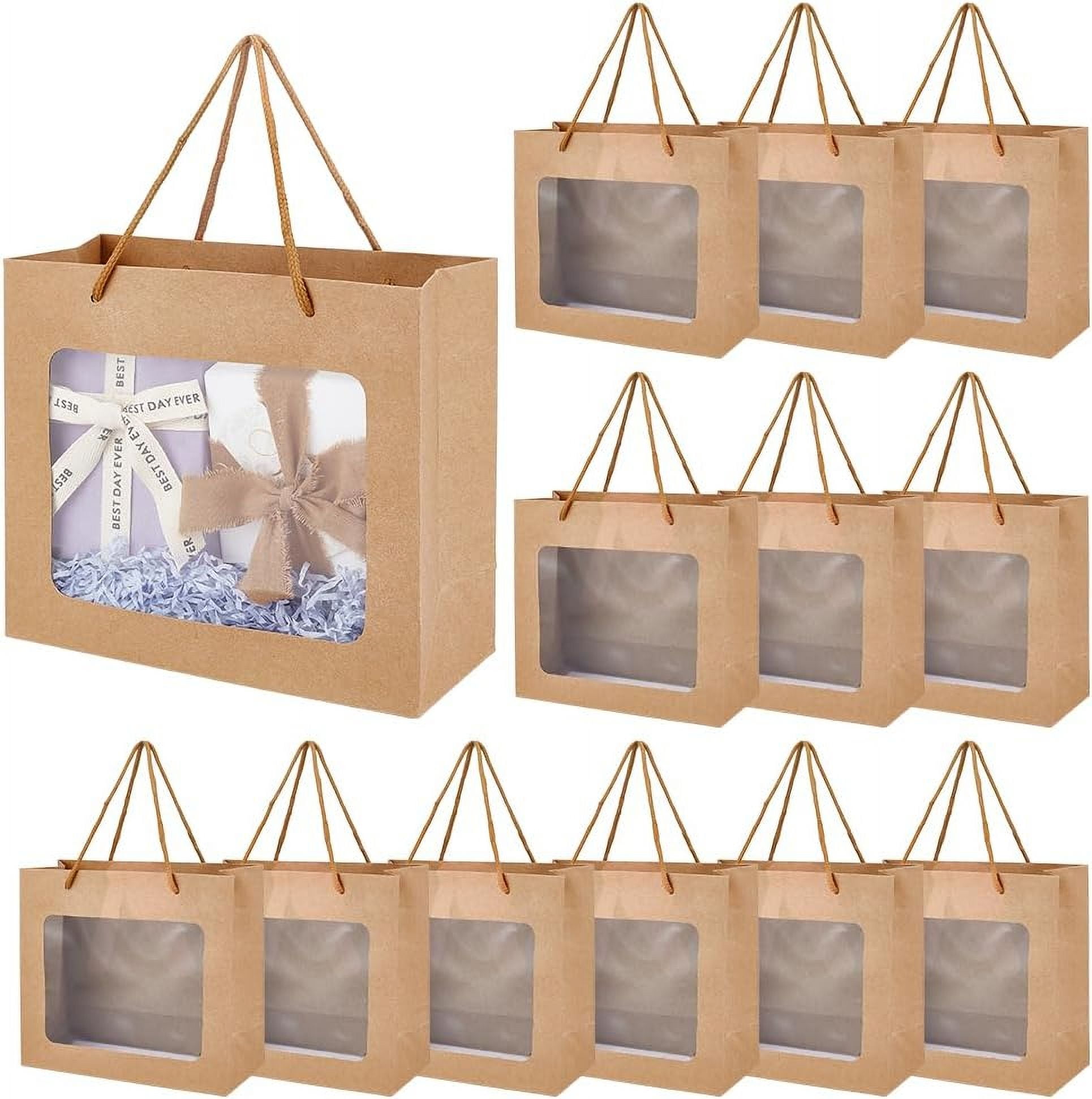 16pcs Gift Bags with Transparent Window Kraft Paper Shopping Bags with ...