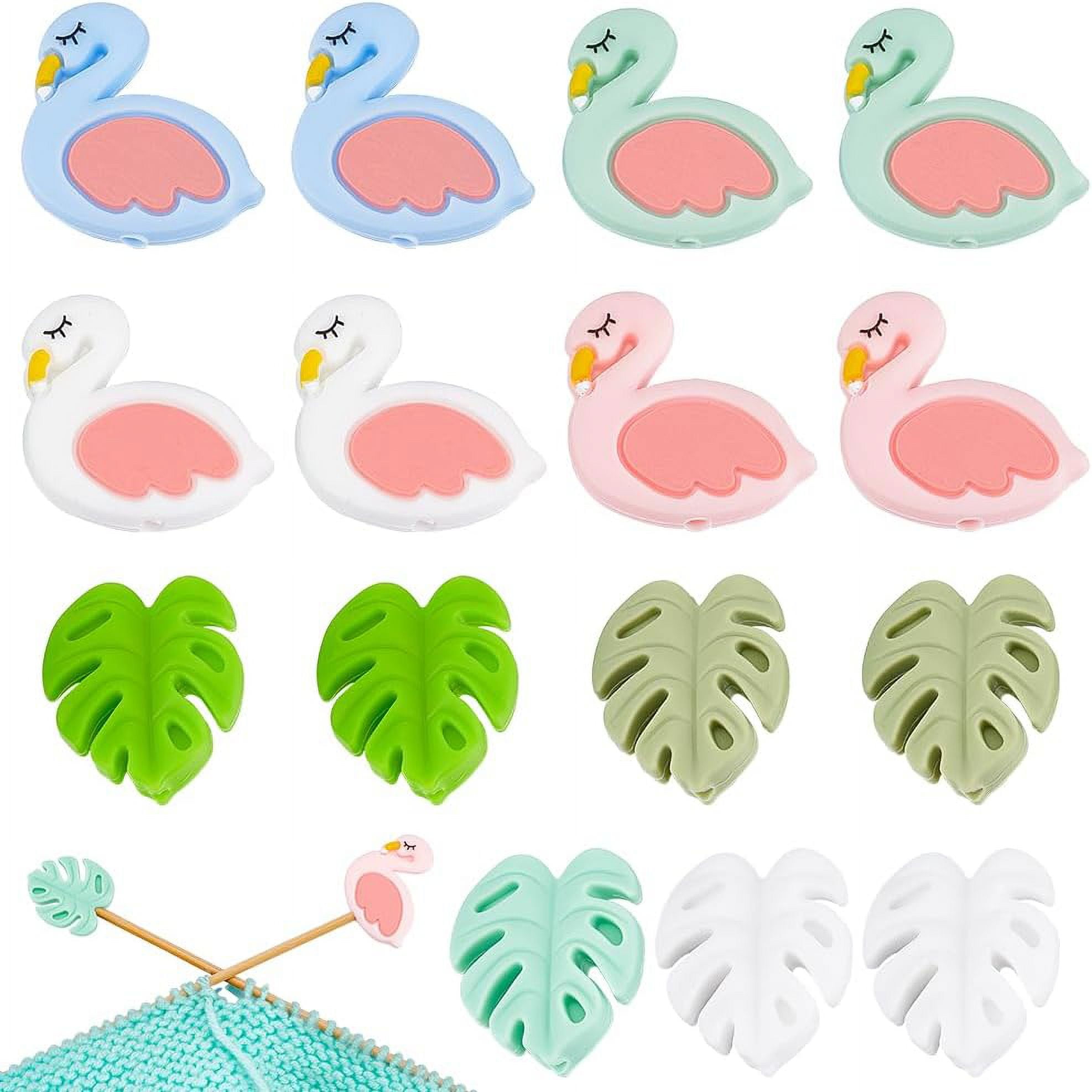16pcs Leaf Needles Point Protectors Silicone Flamingo Knitting Needle ...
