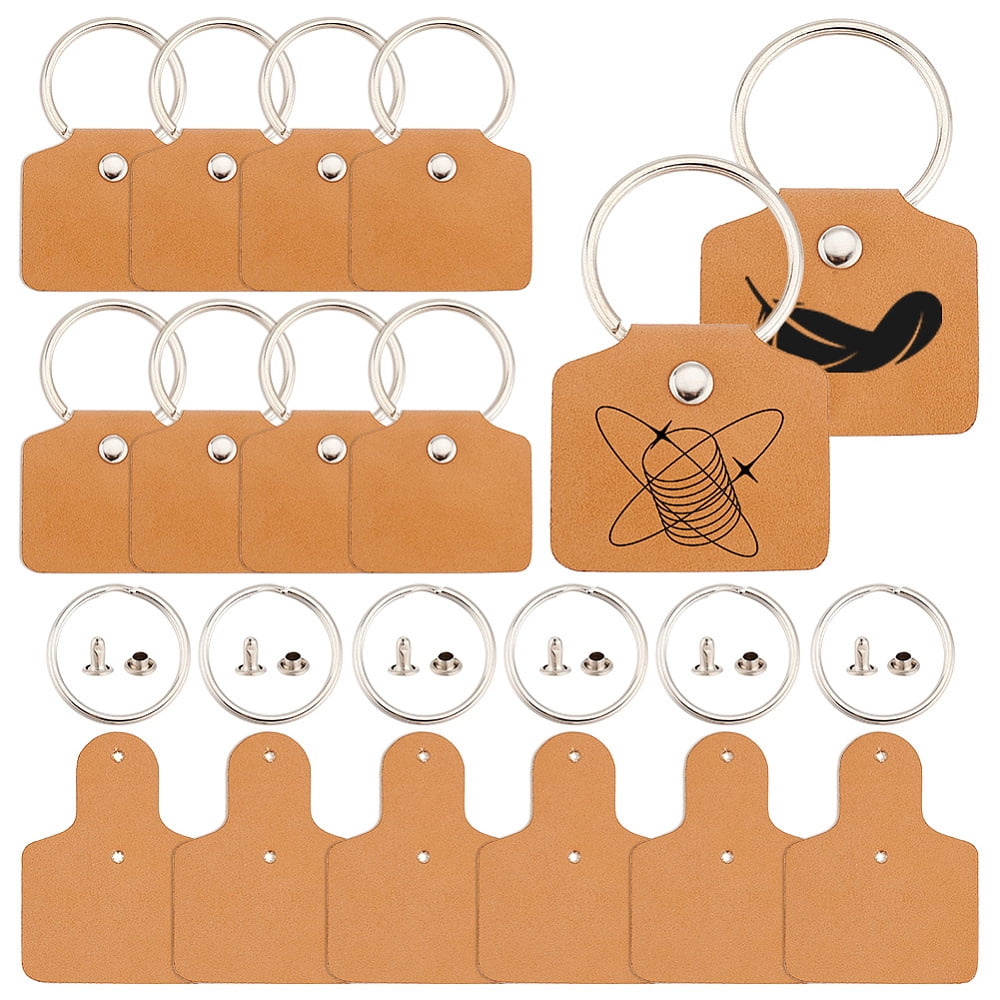 16pcs Leather Key Fob Kit 1.5mm Thick Rectangle Blank Leather Key Chain ...