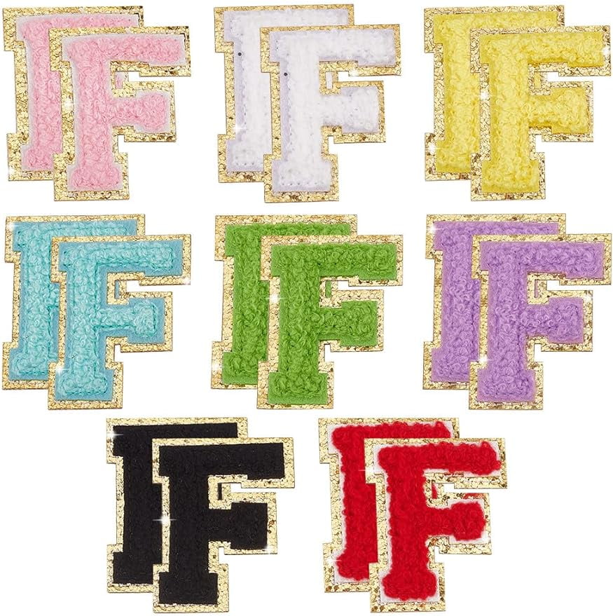 16pcs Letter F Chenille Letter Patches 8 Colors Self Adhesive Iron On ...